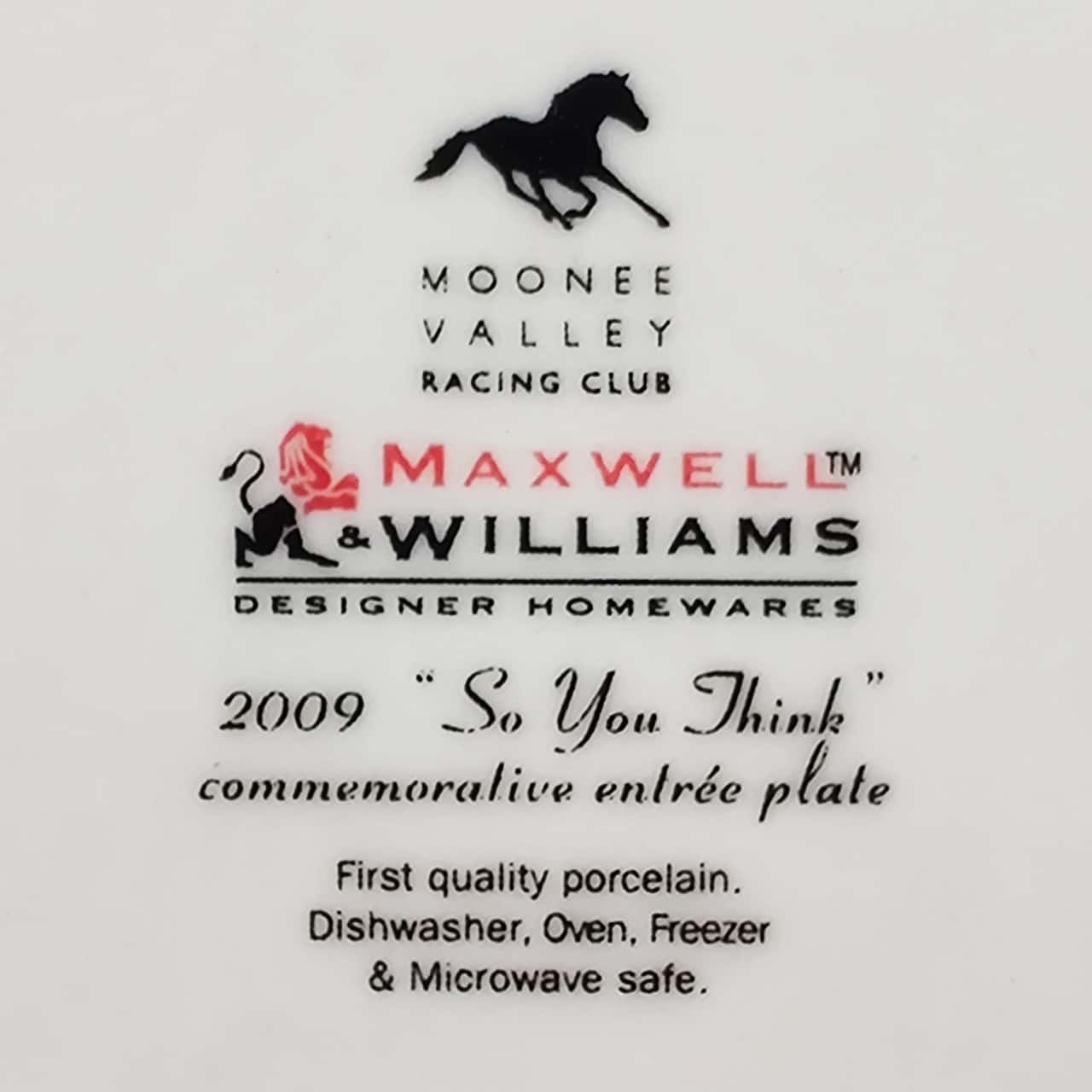 Moonee Valley Racing Club Commemorative Entrée Plate Featuring "So You ...
