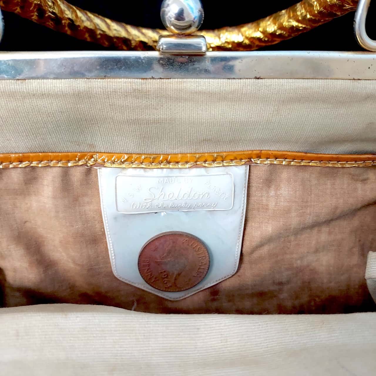 SHELDON Vintage Womens Handbag Blue Raffia-style (with Lucky 1964 Penny ...