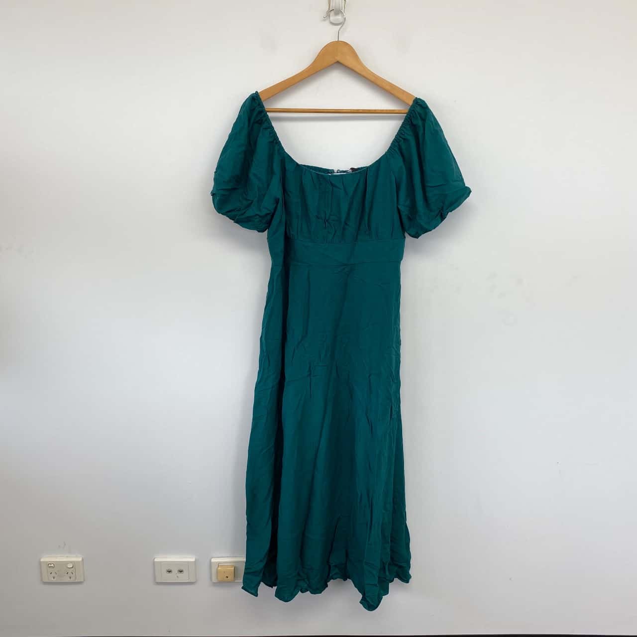 Dotti Green Short Sleeve Linen Blend Maxi Dress Size 14 (s)