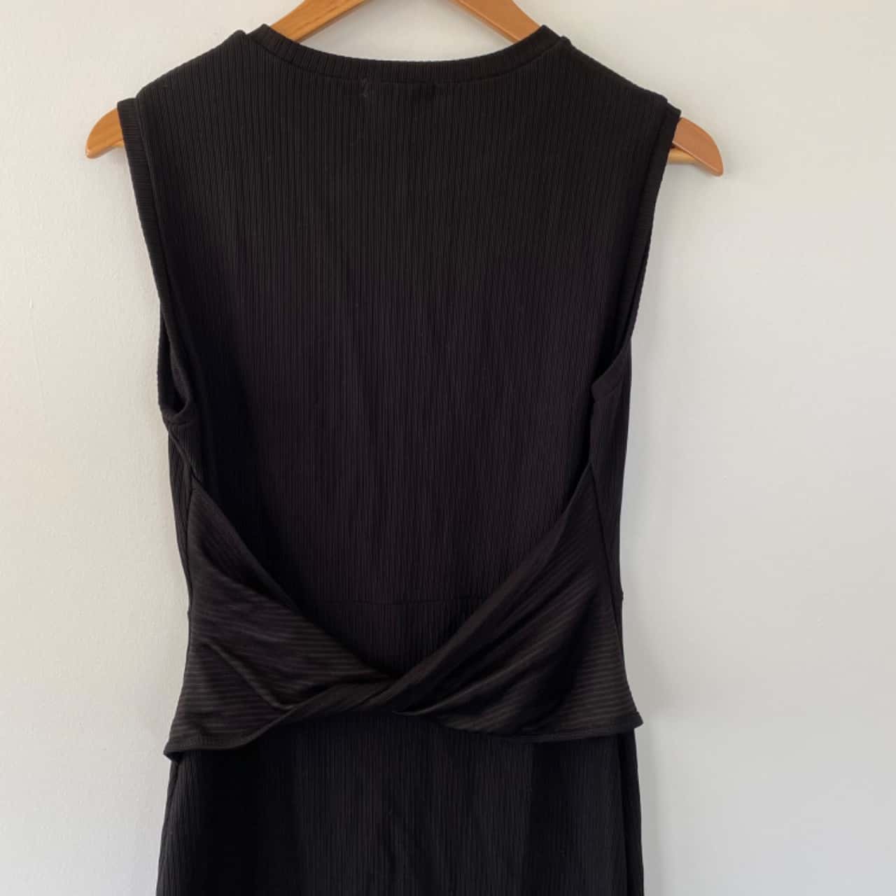 Basque Black Bodycon Knit Back Tie Maxi Dress Size 12 / L
