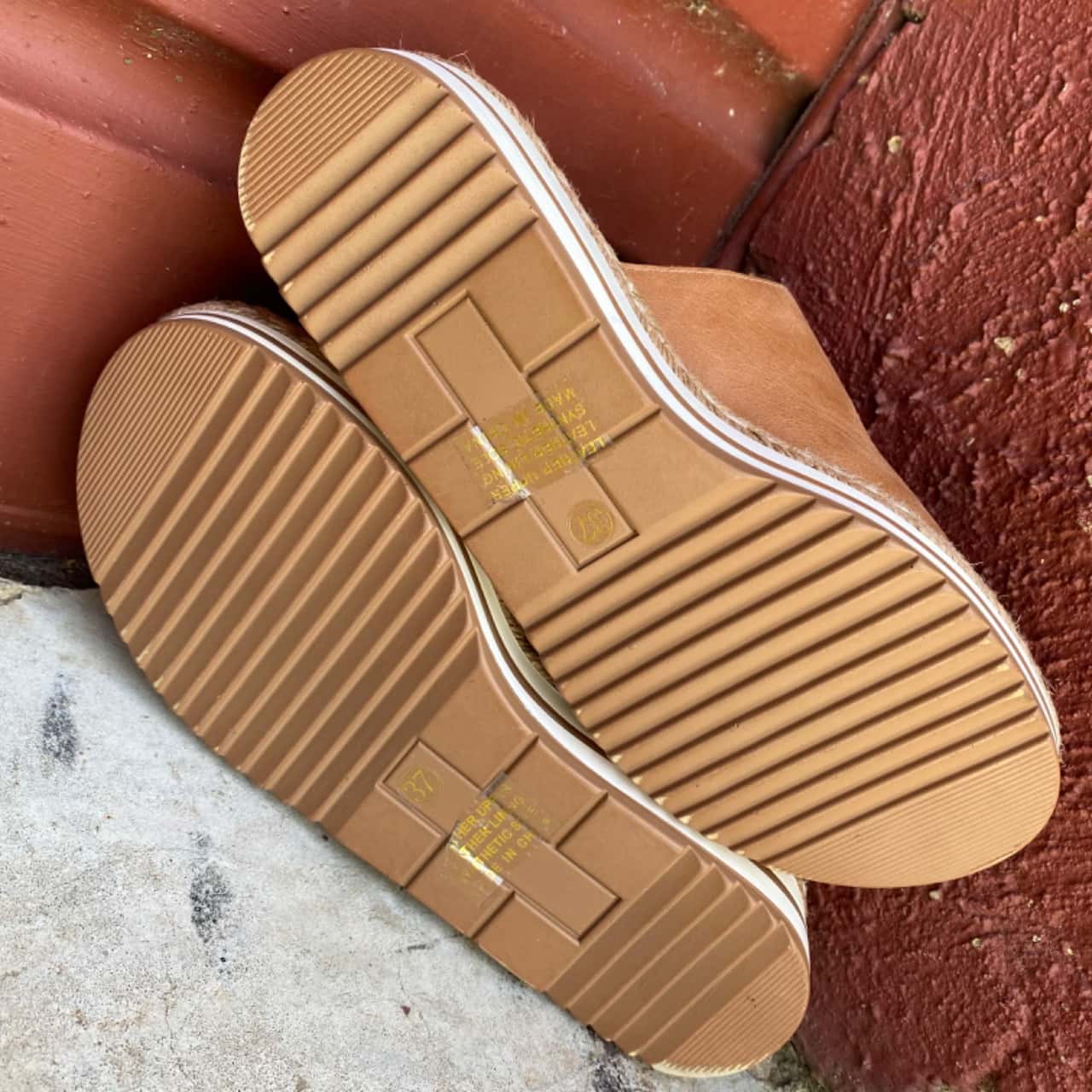 Midas Womens Size 37 Brown leather jute wedge sandals(s)