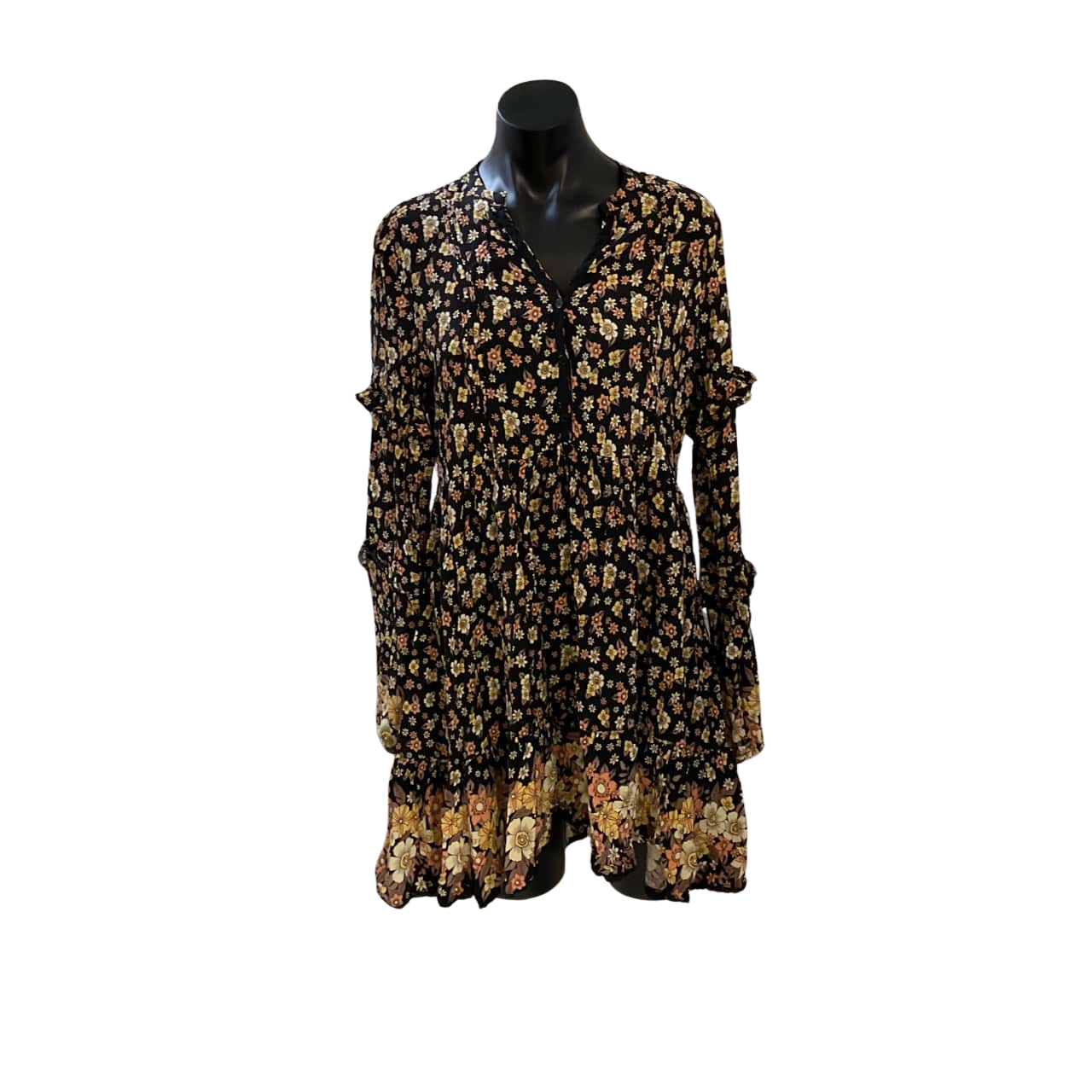 Jaase Womens Size M Babydoll Dress Black / Floral
