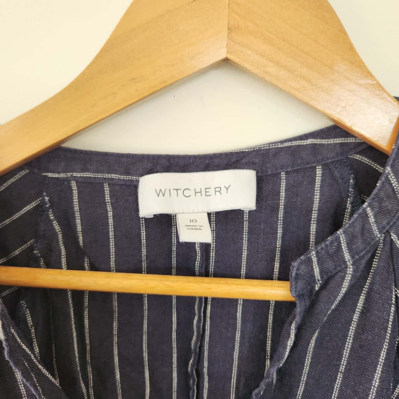 Witchery Navy Linen Pinstripe A-Line Dress Size 10 / M (s)