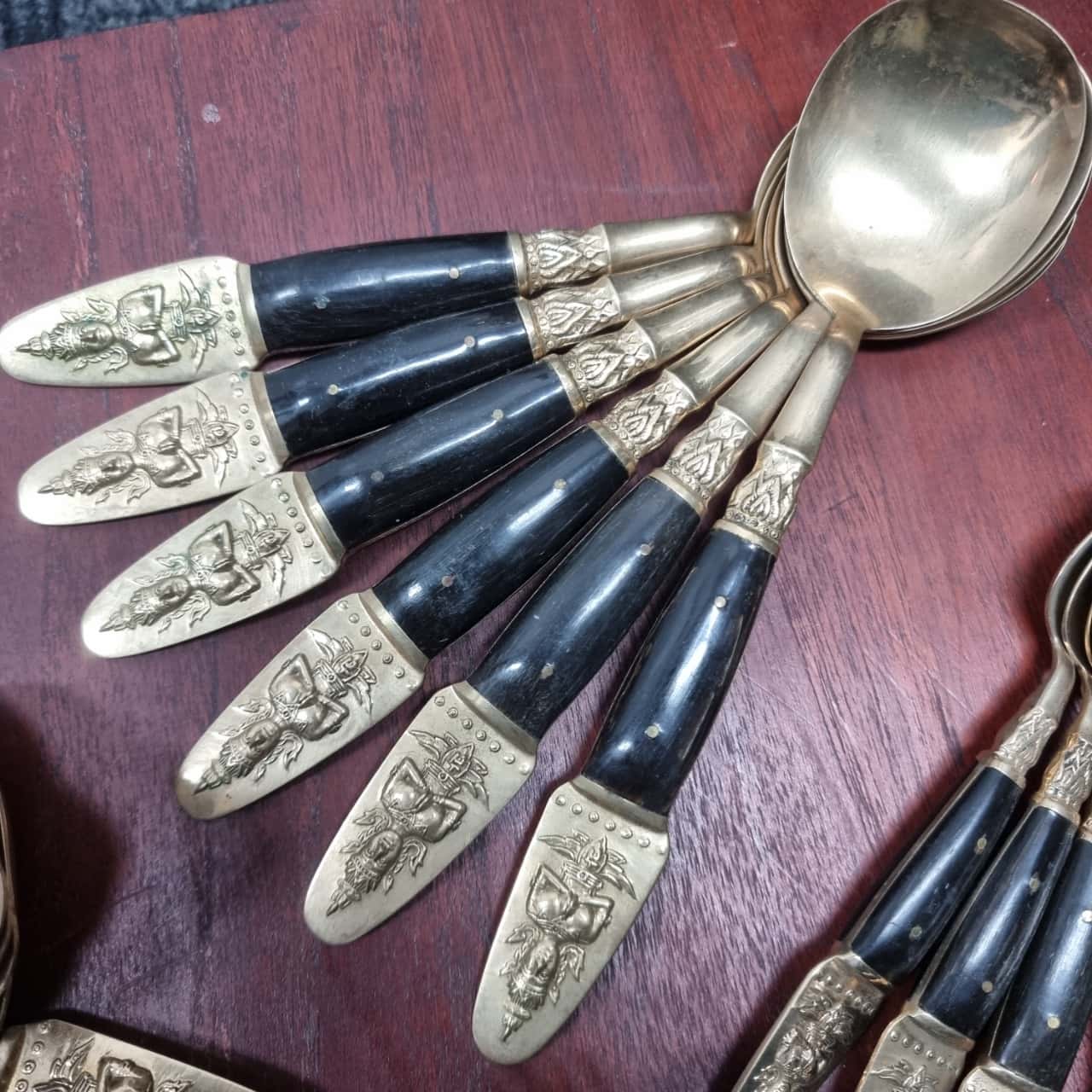 Vintage 6 Star Of Siam Thailand 44 Peice Buddha Bronze Dinnerware Set ...