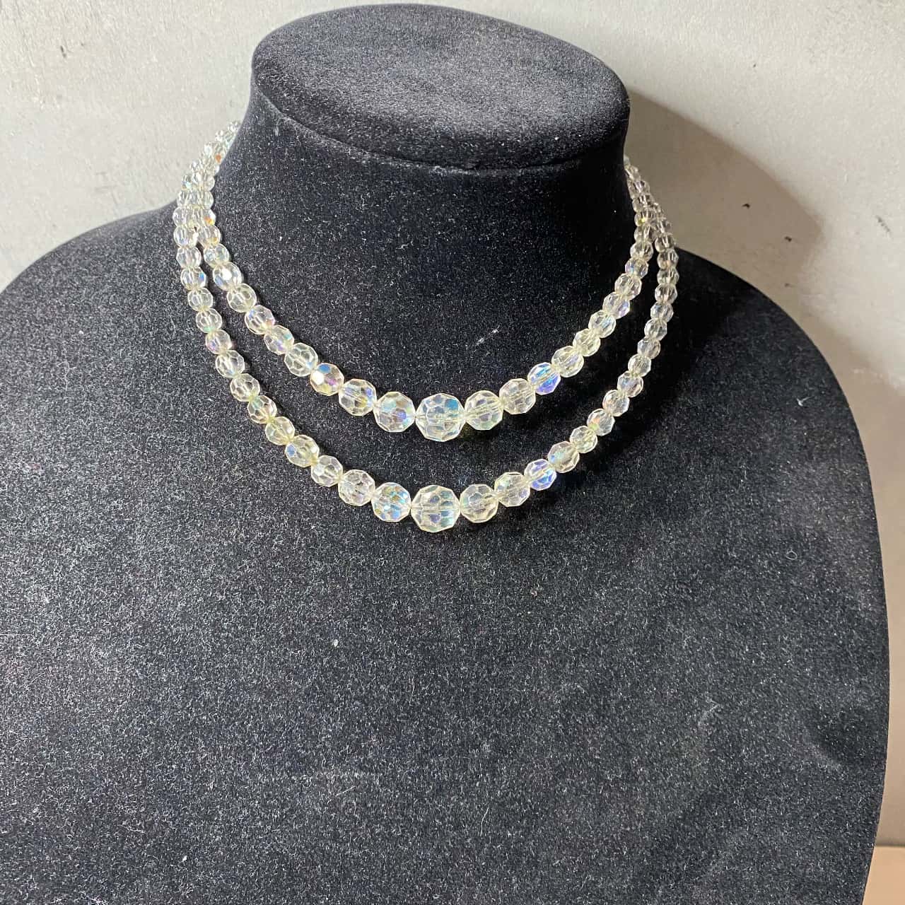 Vintage Crystal Double Strand Necklace 925 Clasp