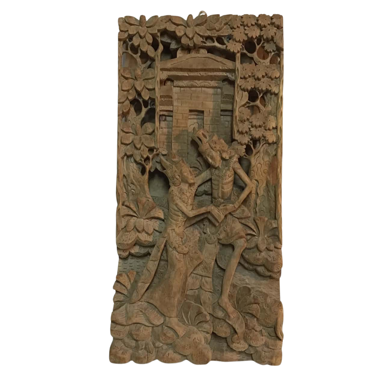 Vintage Balinese Carved Wood Sculpture Wall Panel