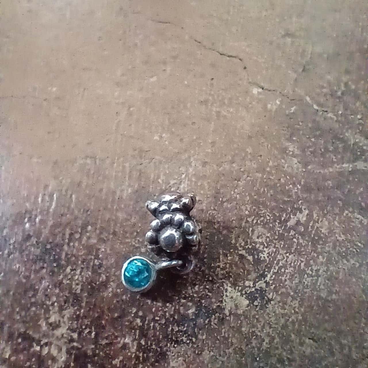 Pandora Flower w/Dangle Blue Drop (Topaz?) Charm Stamped '925' ..faded(s)