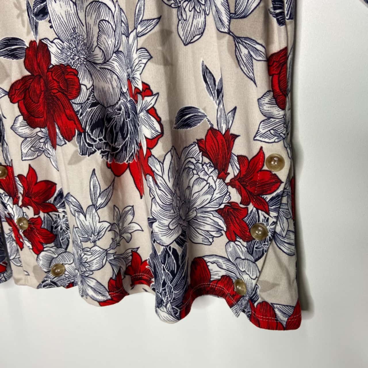 W. Lane Womens Size L Long Sleeve High Neck Floral Top Beige / Navy ...