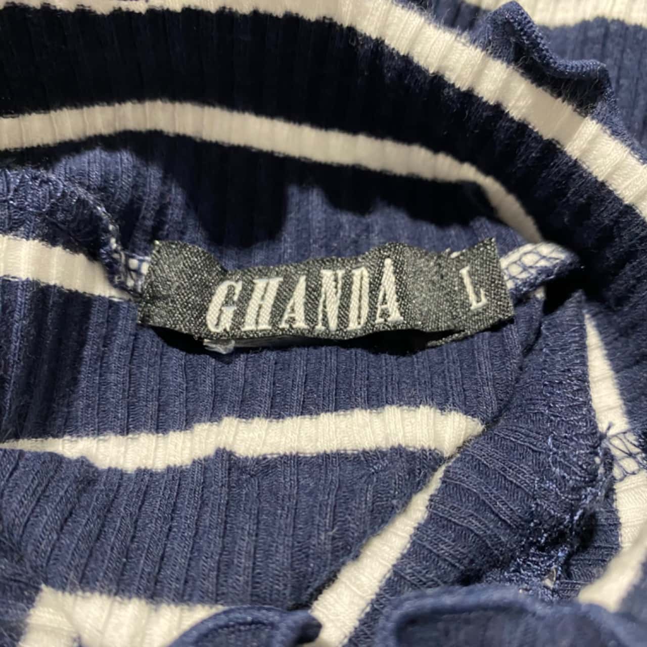 Ghanda. Womens Size L. Navy Blue Striped with white. Long sleeve ...