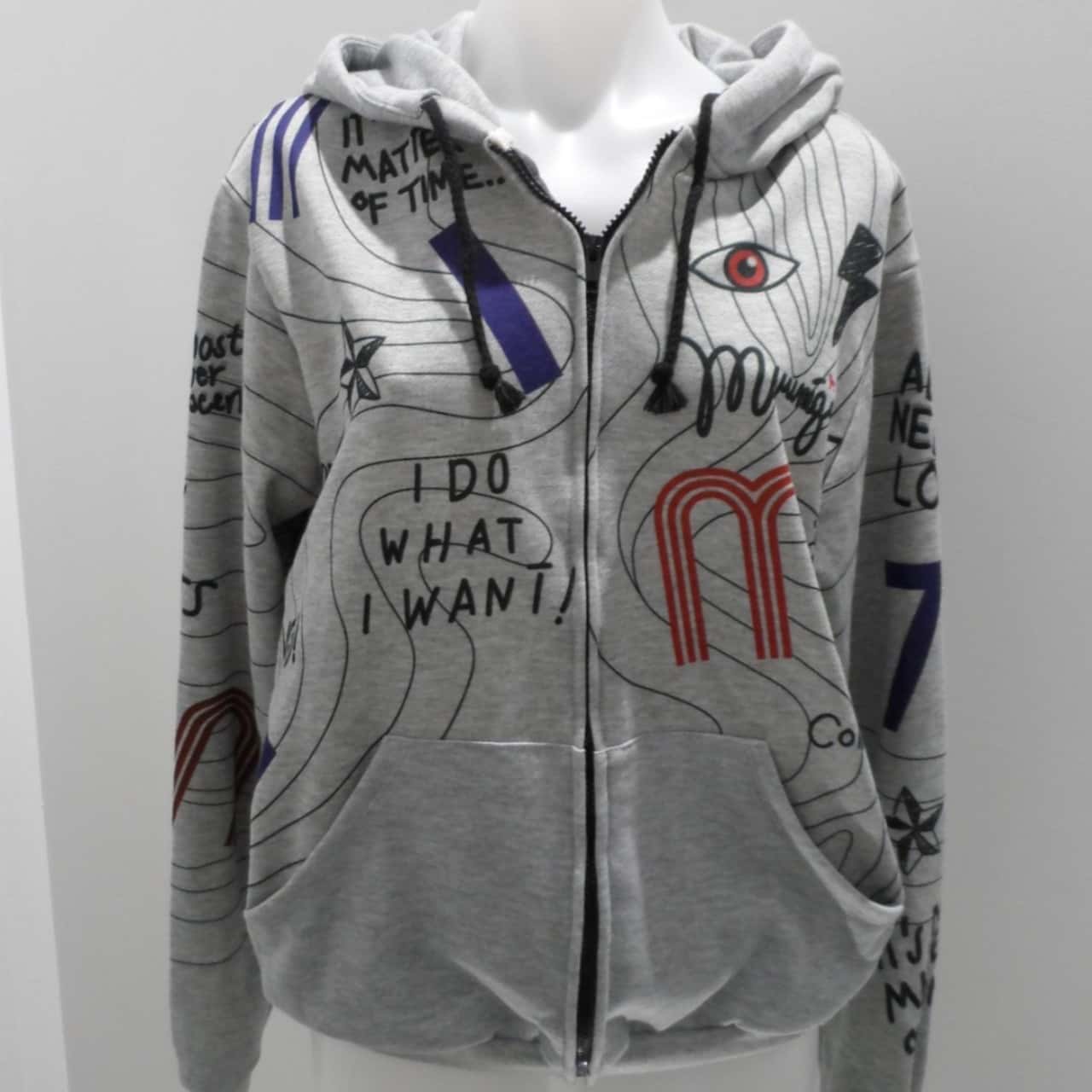 Muunique Hoodie Size M Grey/Multicoloured Graffiti theme(s)