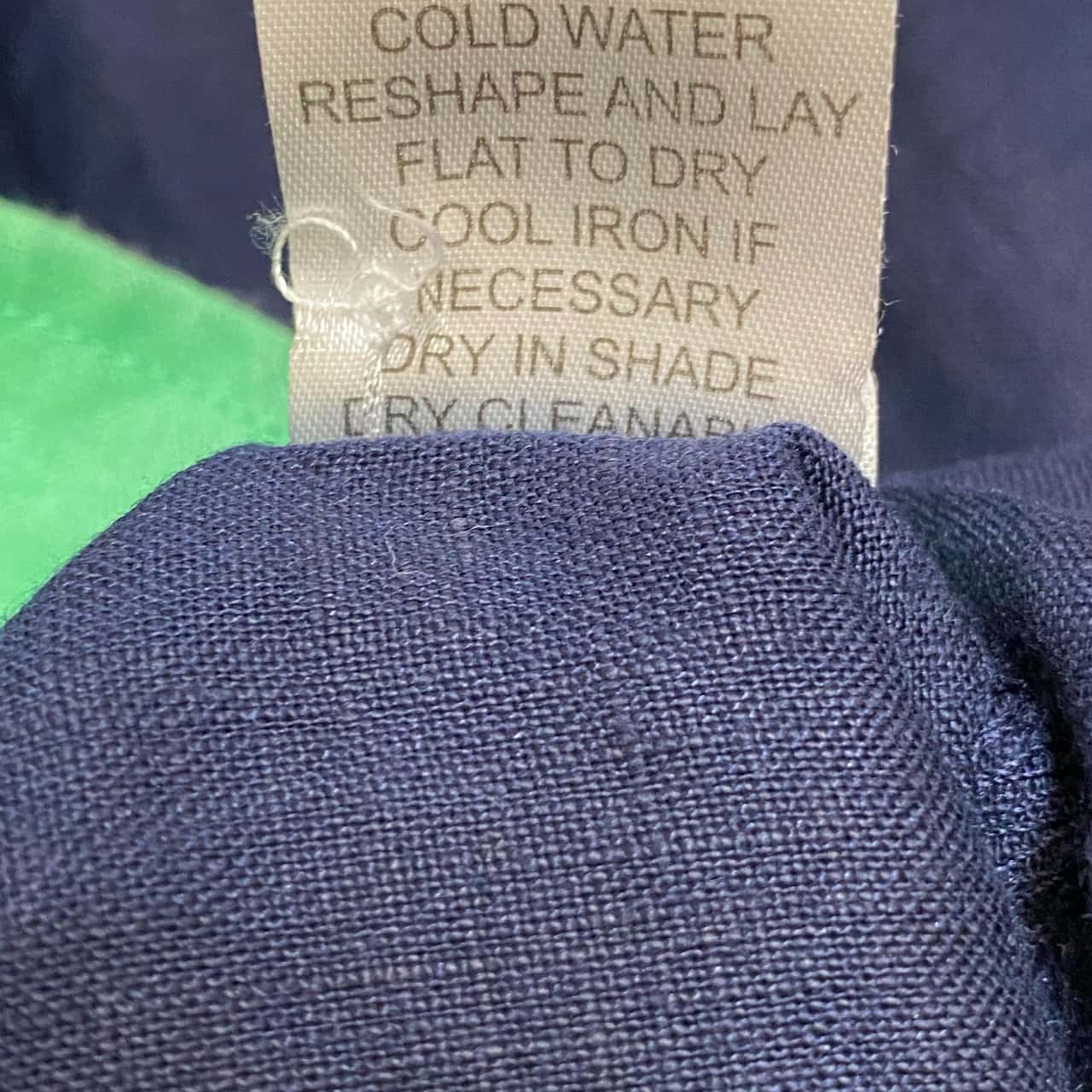 Alessandra Size M Short Sleeve Linen Dress Navy Blue With Green Trim