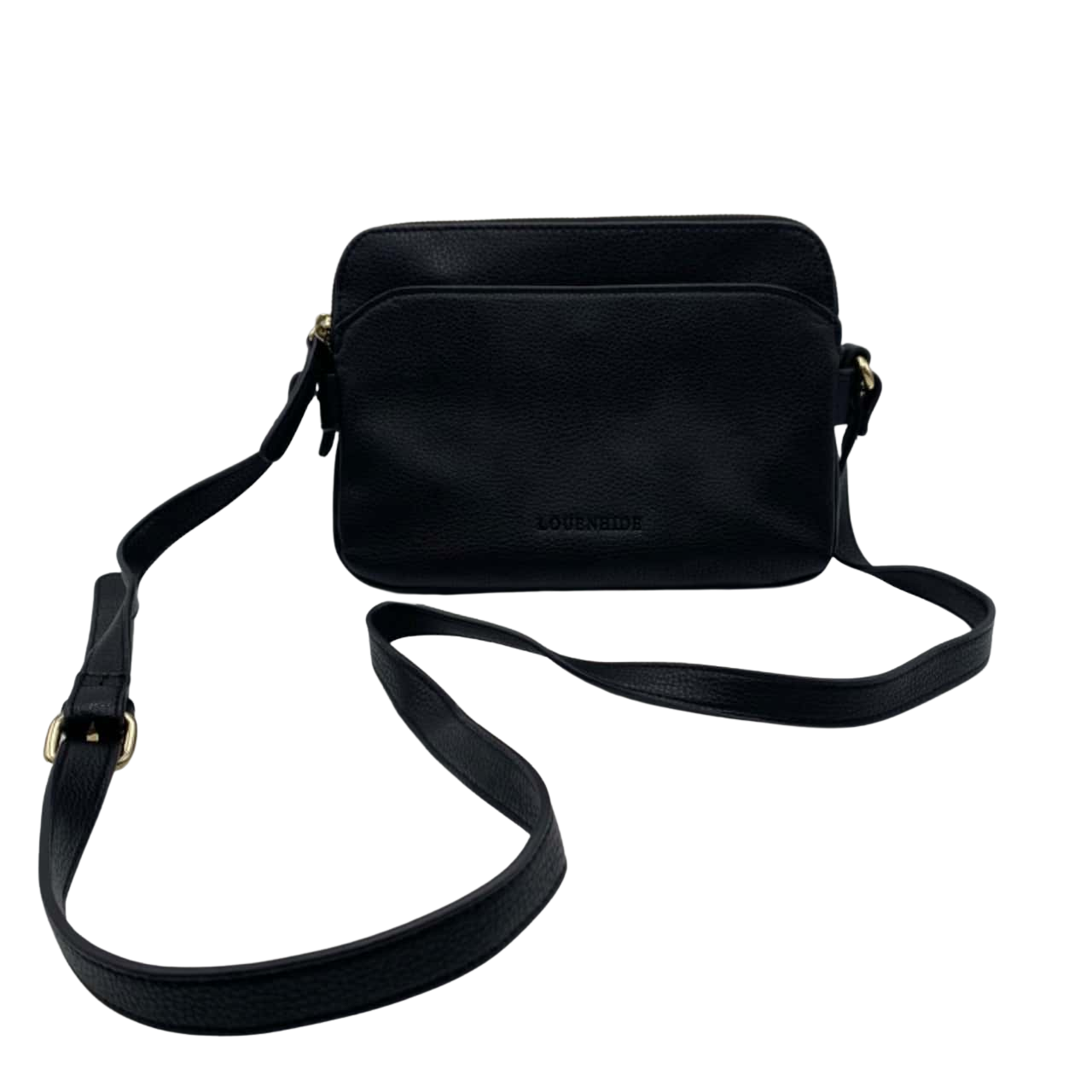 Louenhide Womens Black with Gold Zip Leather Handbag (s)