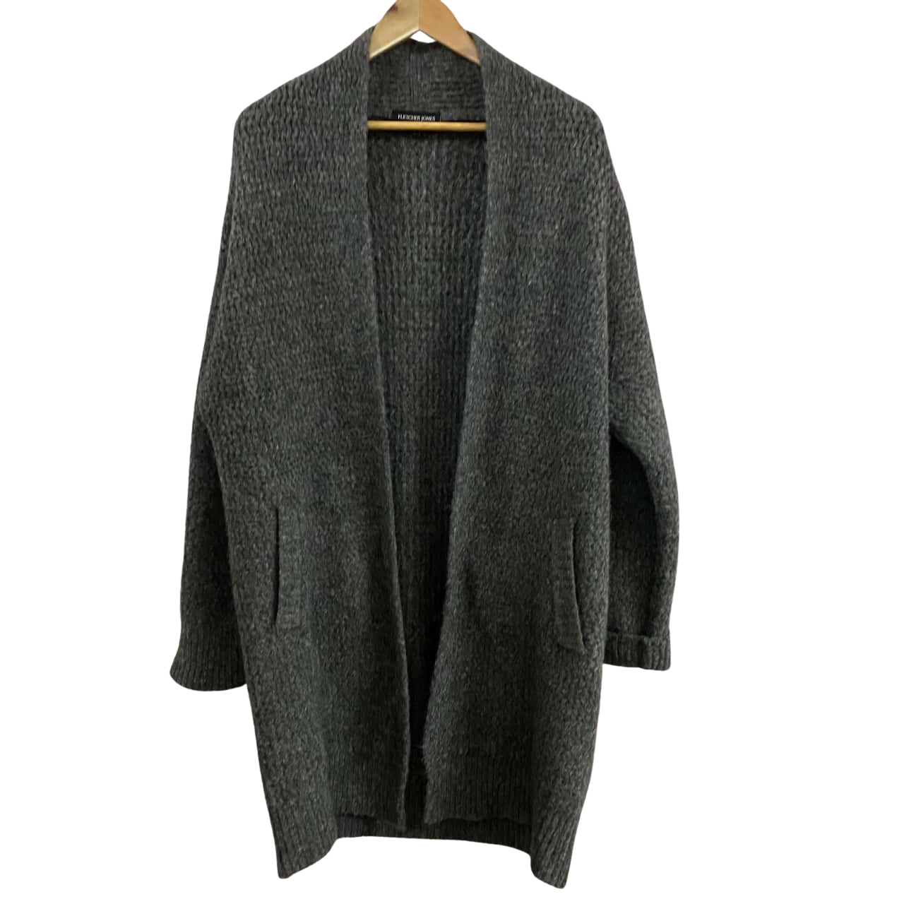 Fletcher Jones Womens Size L Longline Merino Wool Cardigan Grey