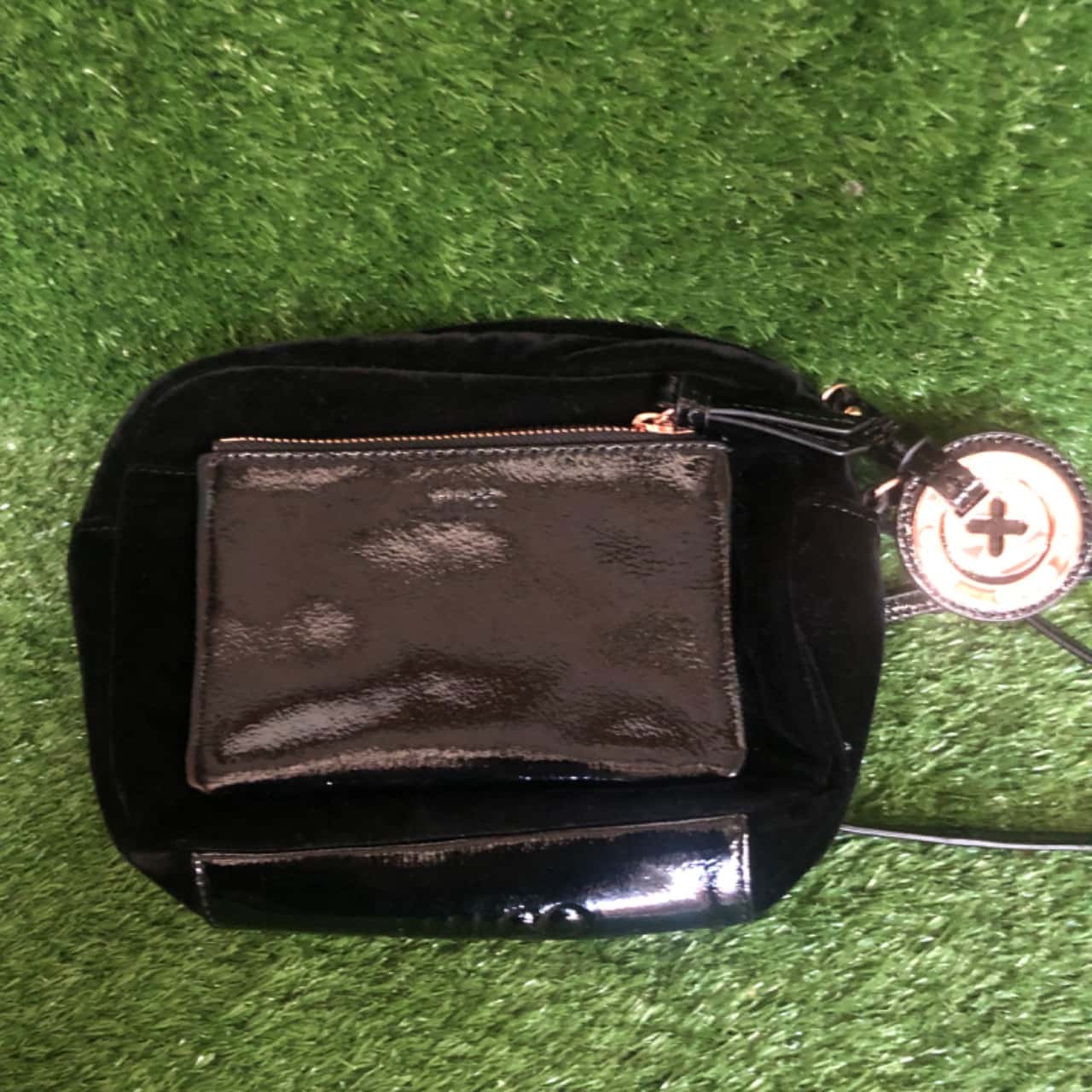 Mimco Black Handbag With Shiny Pocket Accents (s)