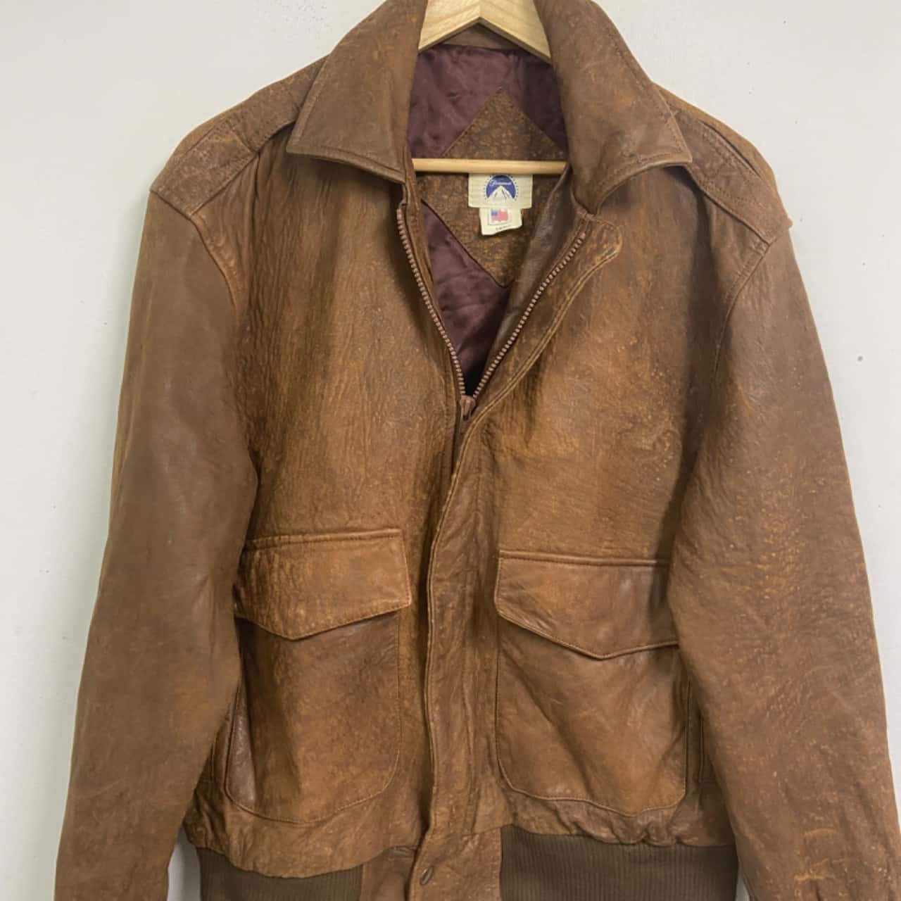 Vintage Paramount Pictures Mens Size S Bomber Brown (s)