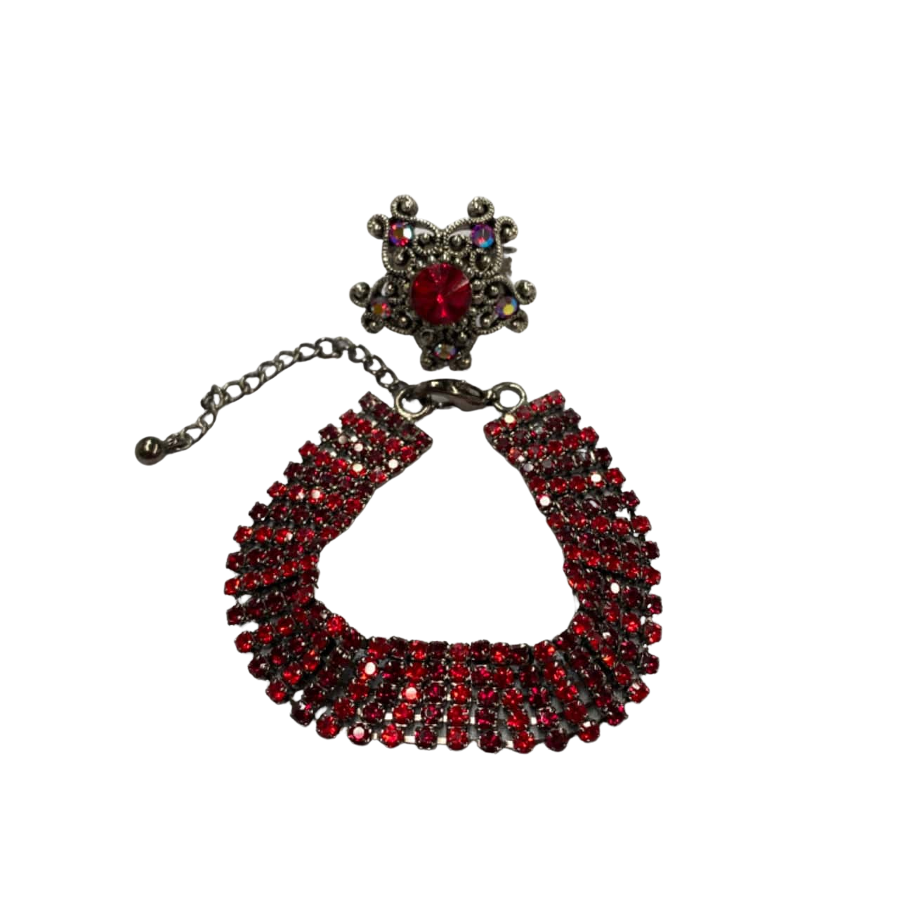Womens Matching Black & Red Bracelet & Ring(s)