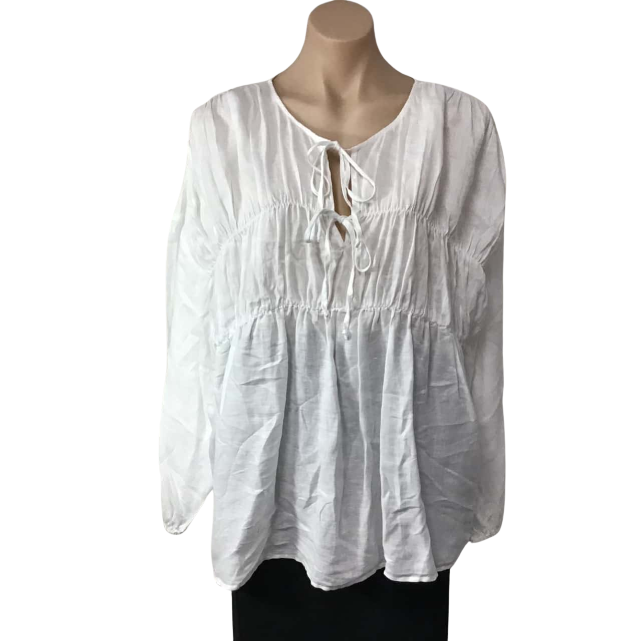 Sussan Womens Size 18 White 100% Linen Tie Front Long Sleeve Top(s)