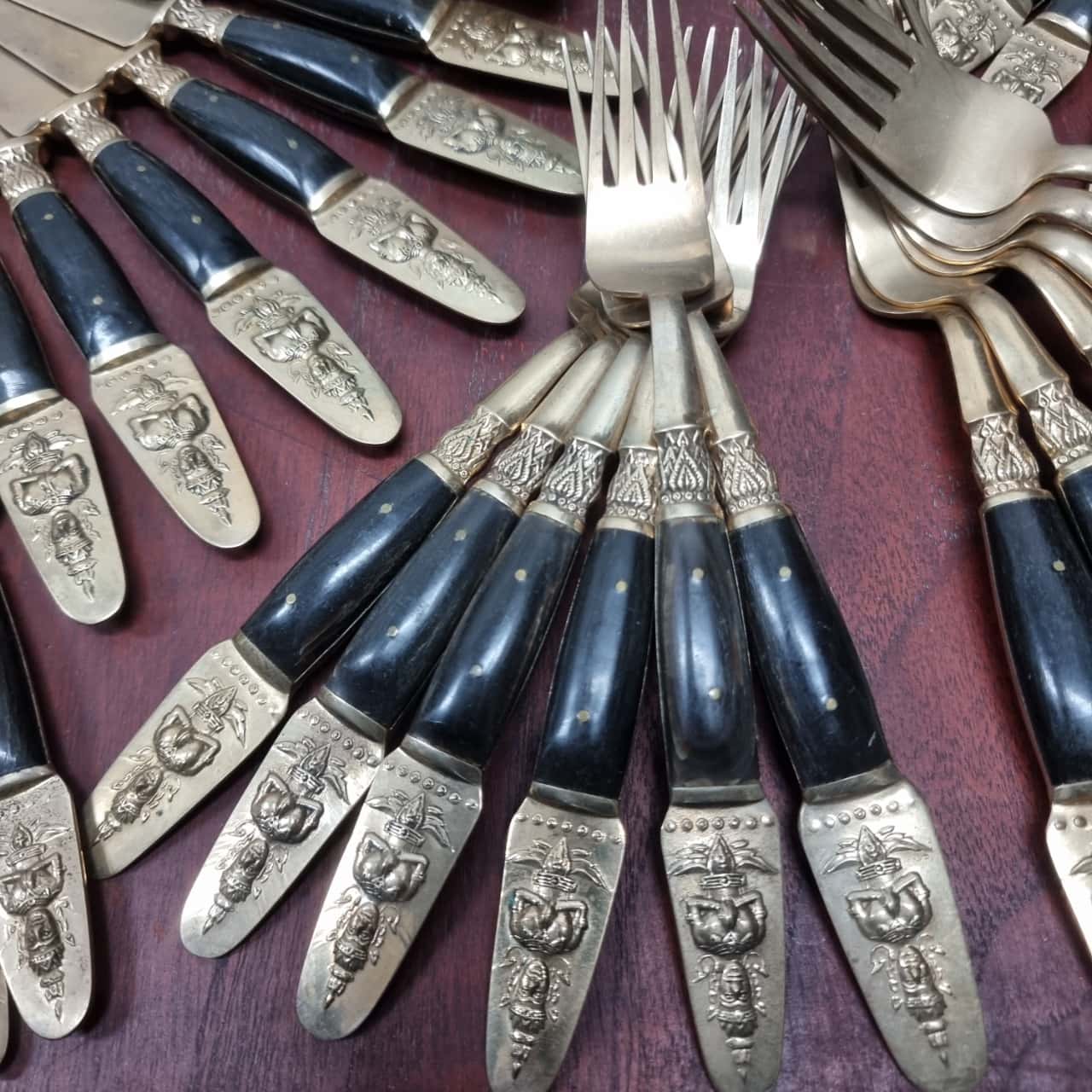 Vintage 6 Star Of Siam Thailand 44 Peice Buddha Bronze Dinnerware Set ...