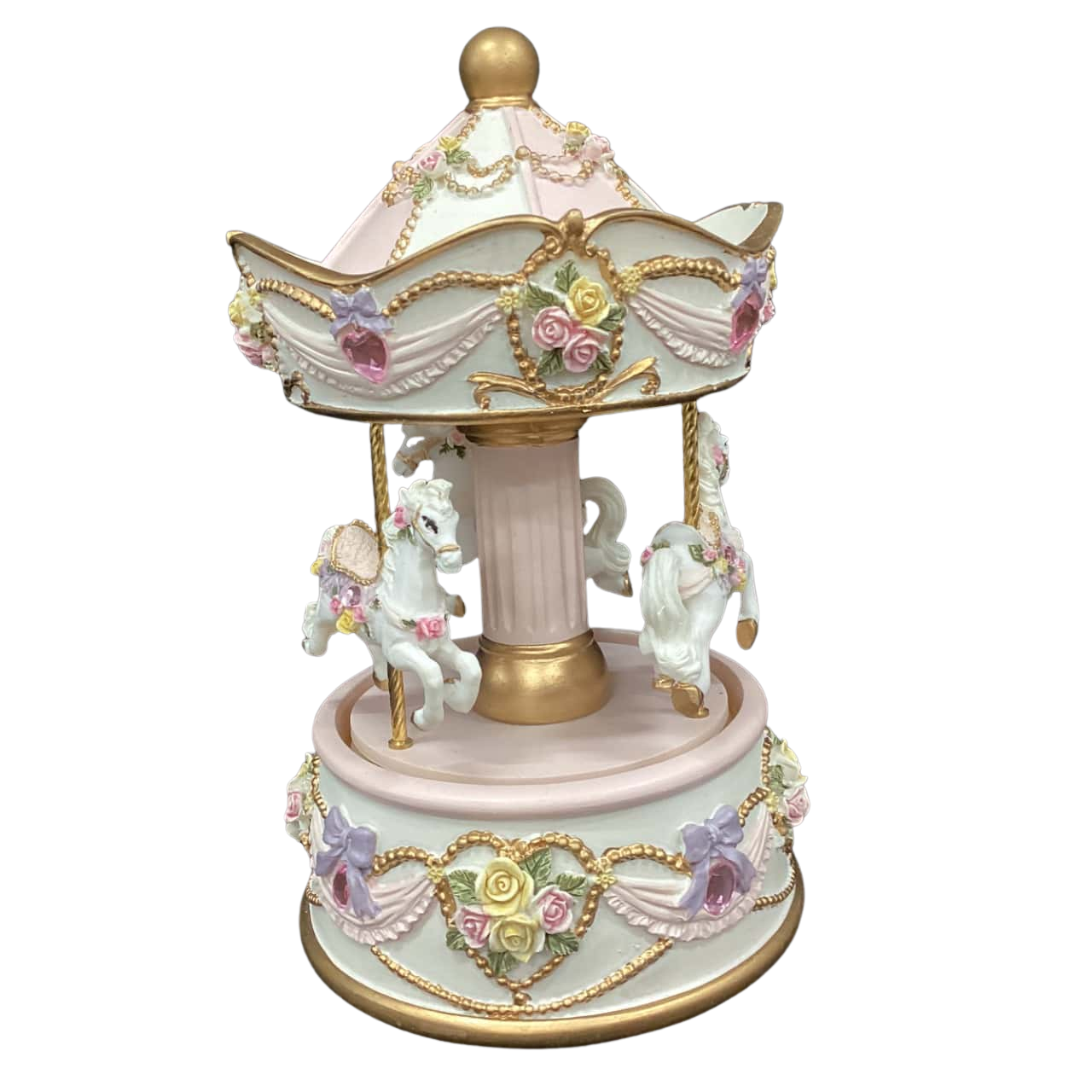 Music Carousel with Horses Pink and Blue