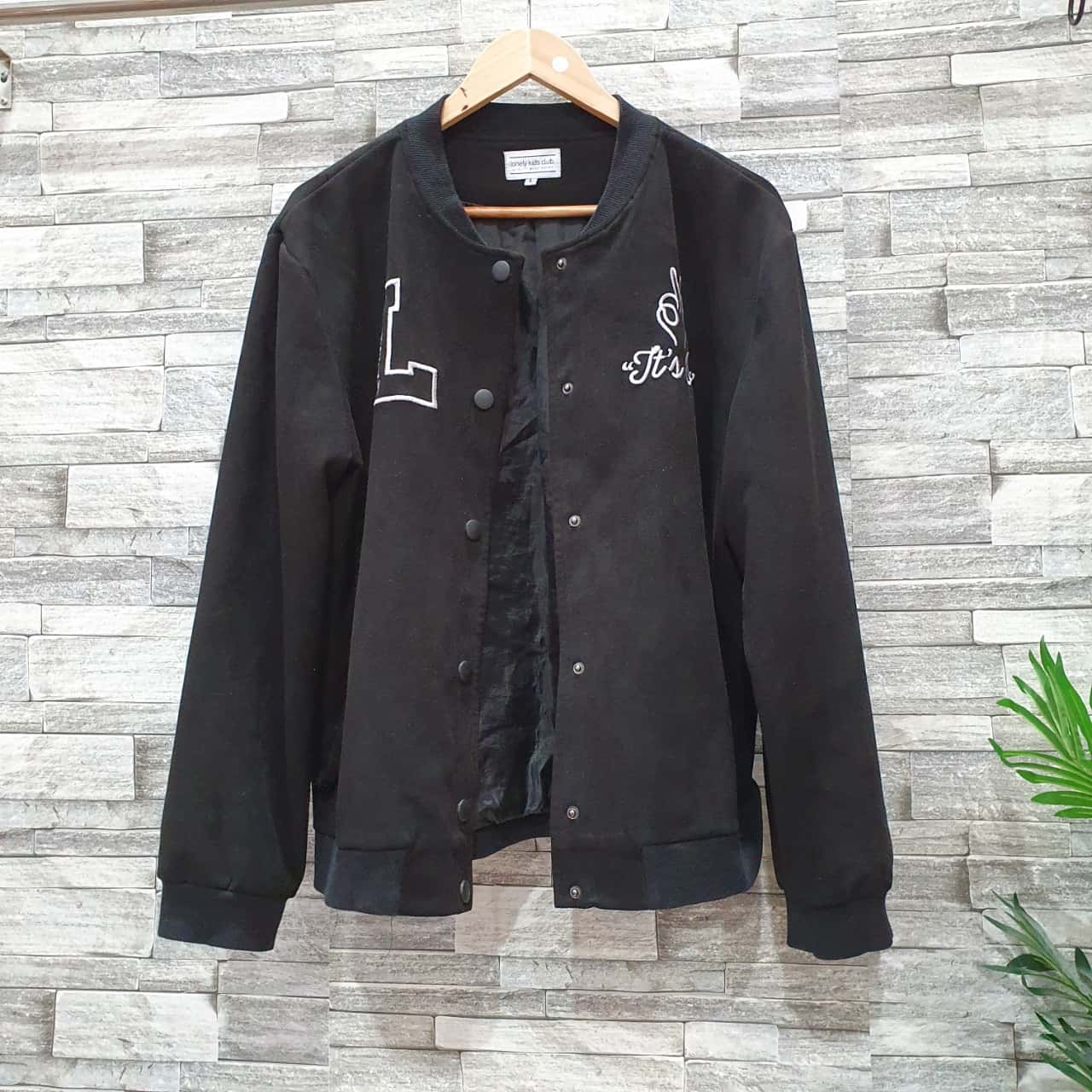 Lonely Kids Club Mens Size L Bomber Jacket Black / White