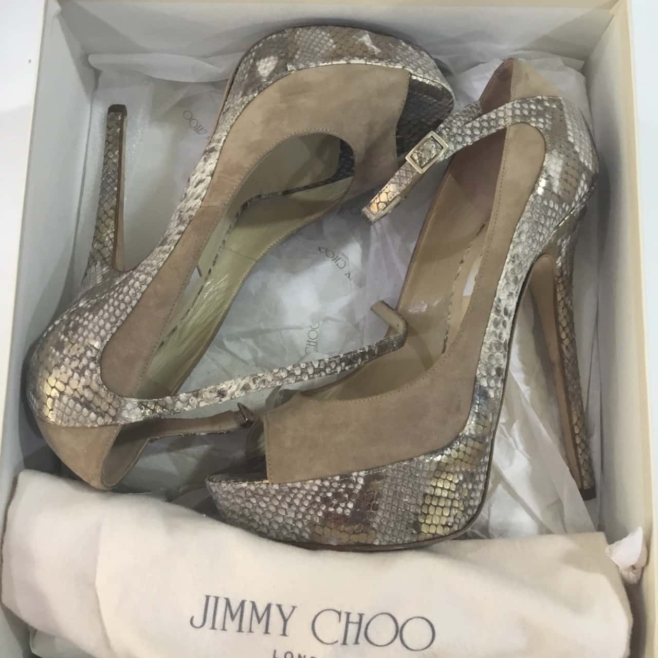 Jimmy Choo Suede Snake Print Sandals