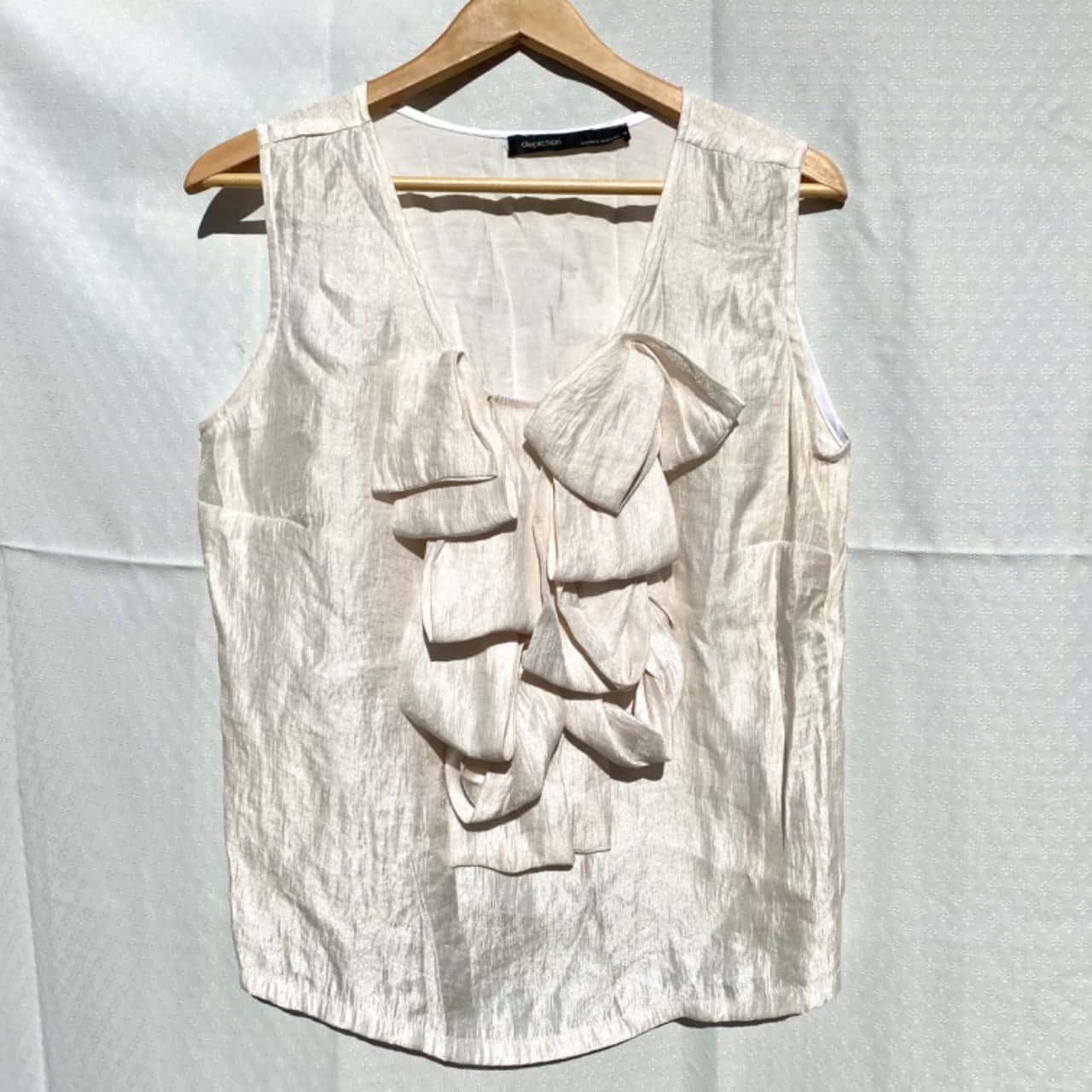 Depiction Shimmery Off White Cami with Ruffle Front Detail Size 14(s)