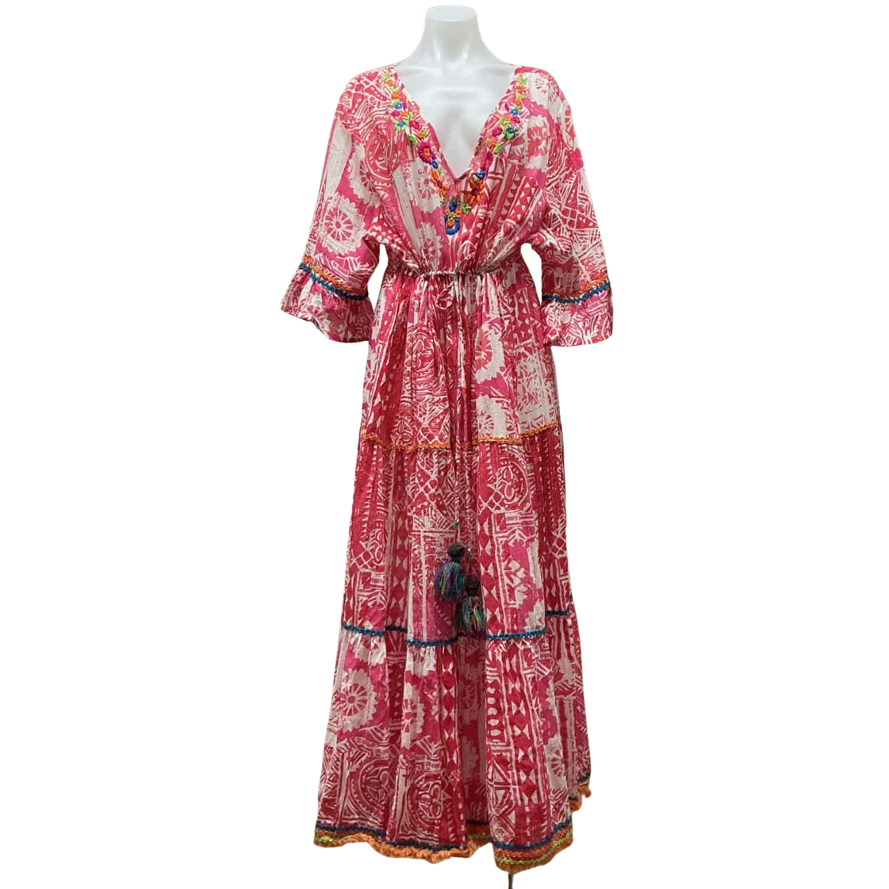 Escape by OQ Womens 100% Cotton Size 22 Maxi Dress Pink / Red / White (s)