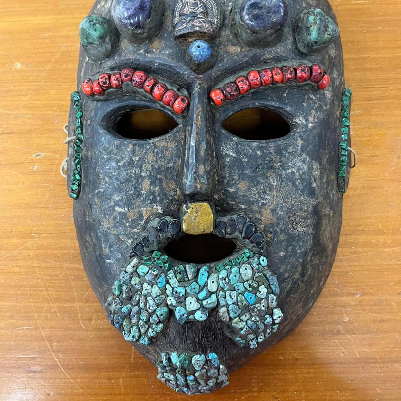 Vintage Wood Mask with Semi Precious Stones(s)