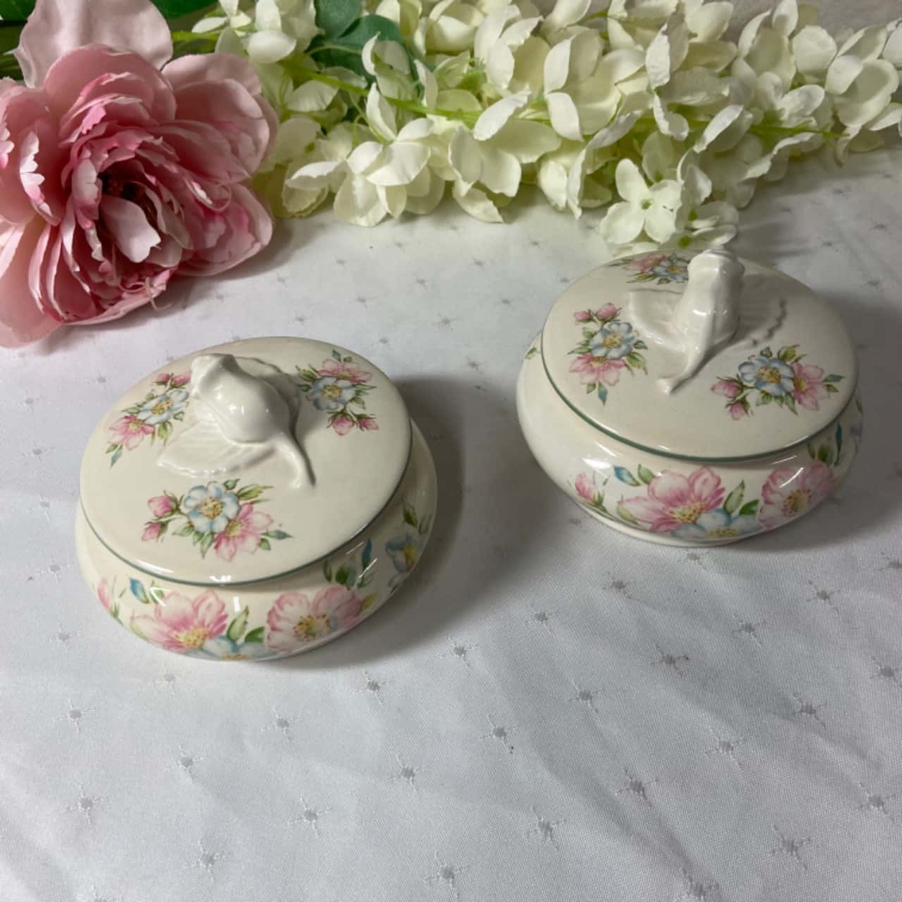 *REDUCED* St Michael Edwardian Lady Floral Porcelain Trinket Box with Lid (x 2)(s)