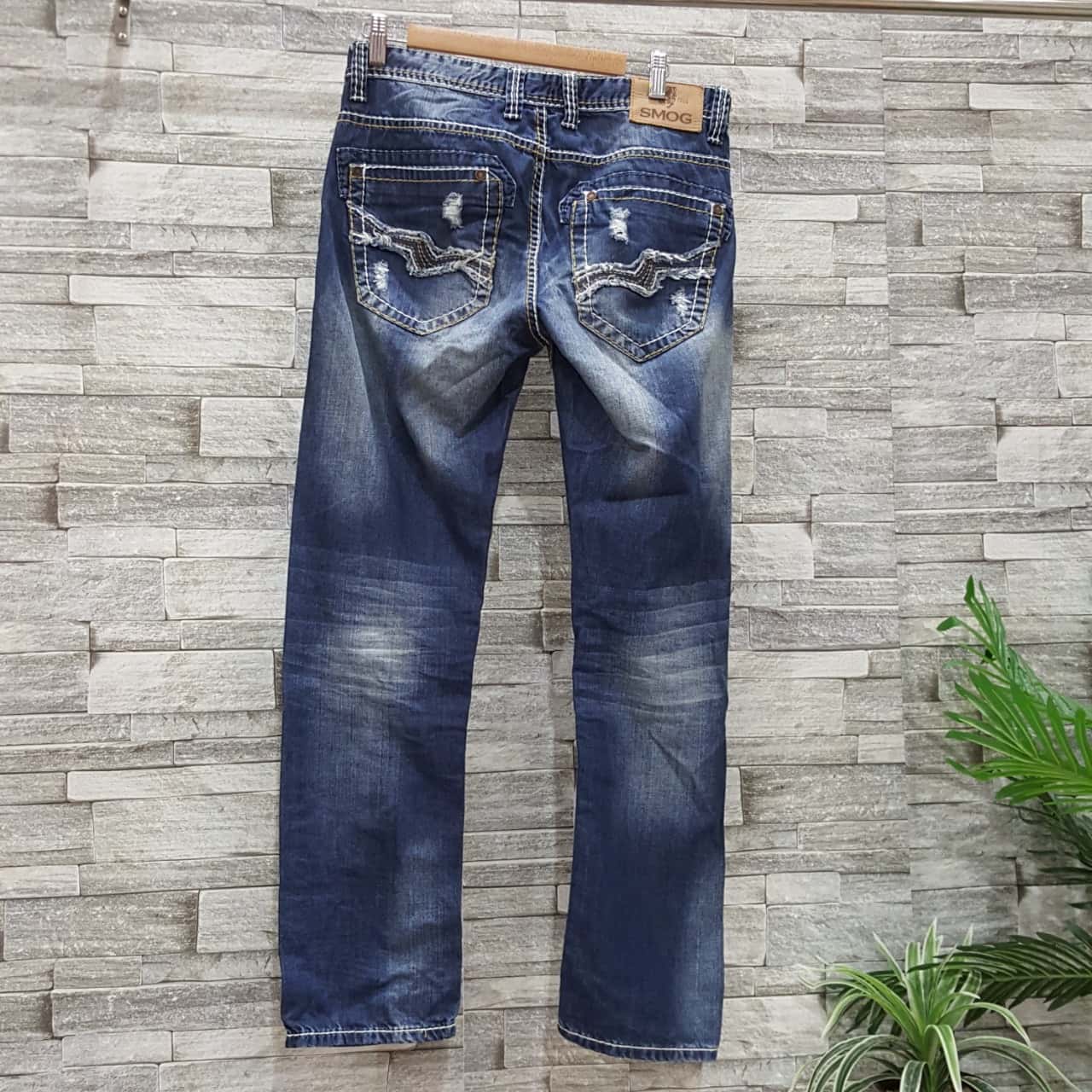SMOG Mens Size 30 Straight Jeans /Distressed Jeans Blue