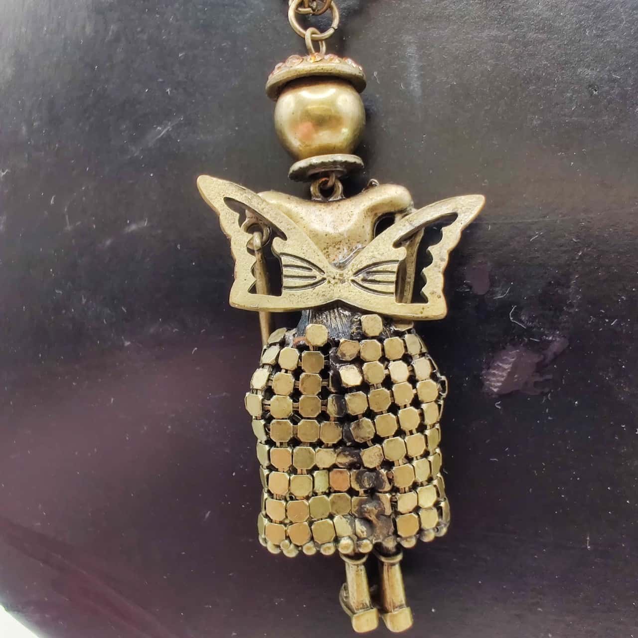 Very Unusual Bronze Look Glomesh Angel With Moving Parts(s)