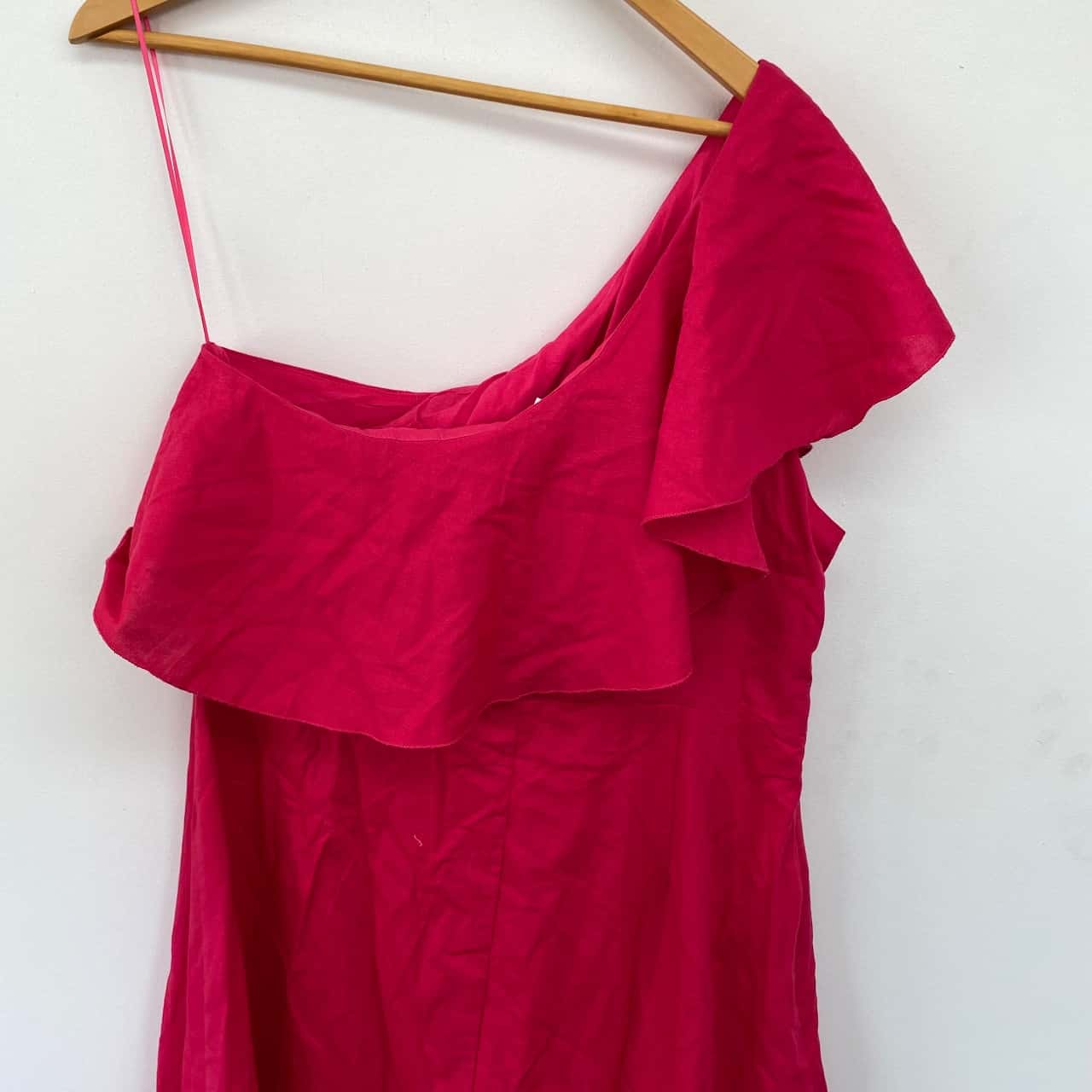 Atmos&Here Raspberry Layla Linen Blend One Shoulder Midi Dress Size 16