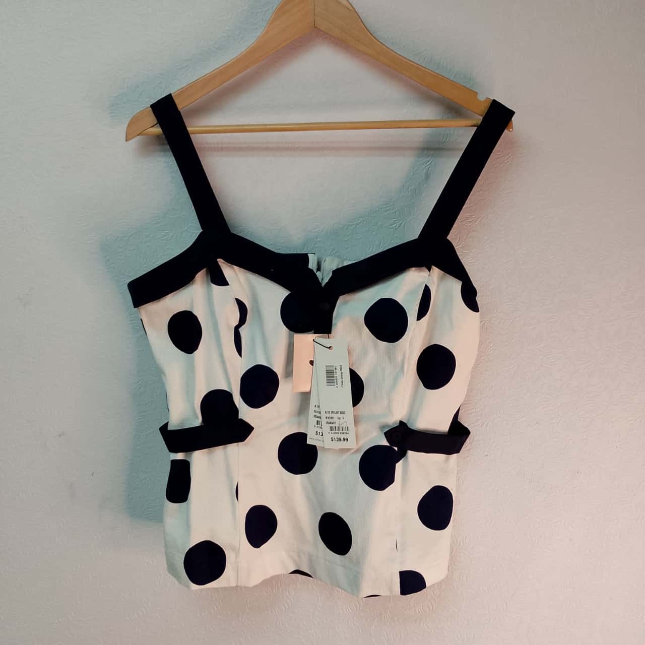 Review Womens Size 14 Off-the-shoulder Top Blue / Polka Dot / White (s)