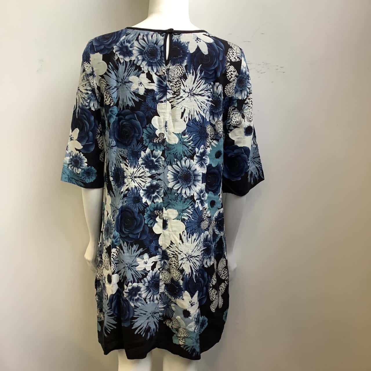 Orientique Womens Size 12-14 Floral Shift Dress Blue / White (s)