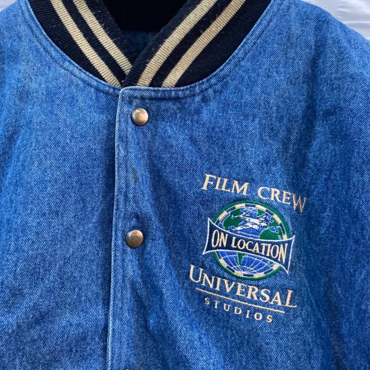 Universal Studios Mens Size M Film Crew Bomber / Denim Jacket Beige ...