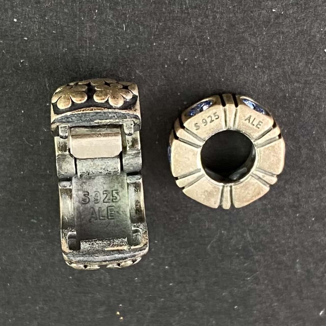 Pandora retired flowers clip lock bead and blue bead charms 925 ALE