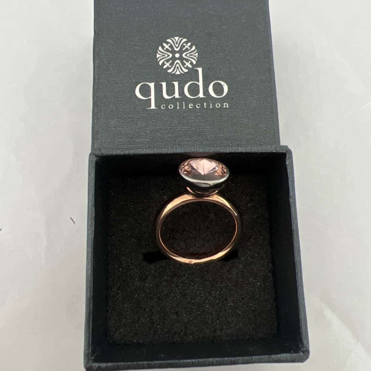 Qudo unique interchangeable top Ring gold colour clear stone