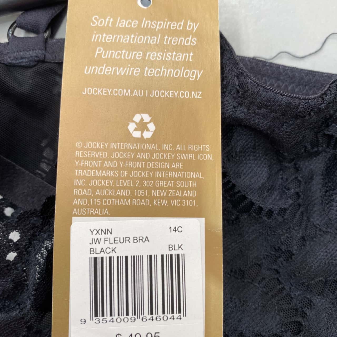 Jockey Fleur Womens Black Lace Bra size 14C