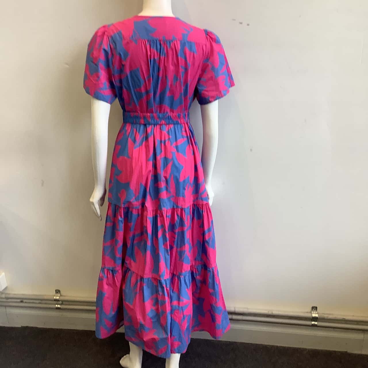 Commonry Women's Size 12 Short Sleeved Belted Maxi Dress Blue and Pink ...