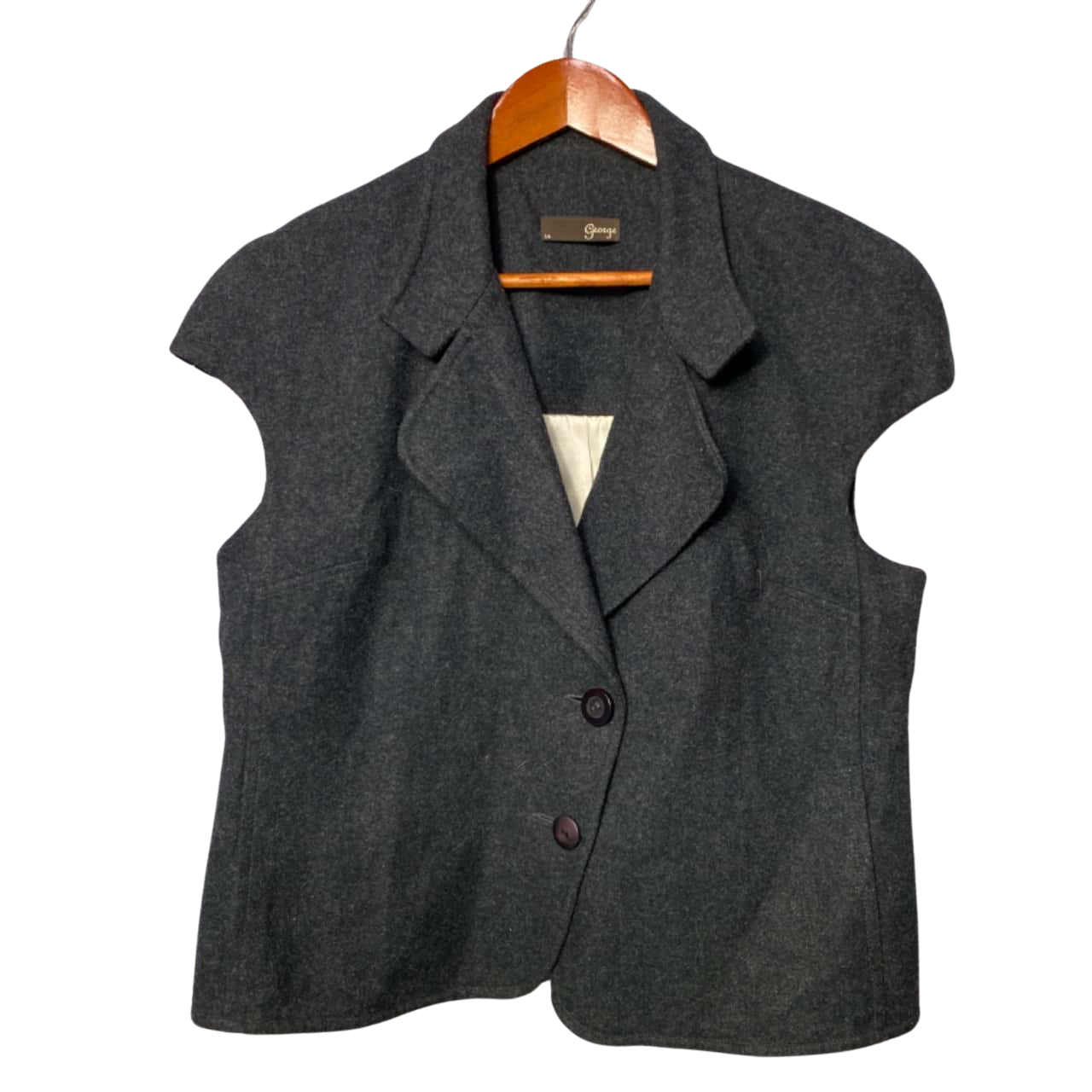 Women’s Pilgrim Size 14 Charcoal Black Wool-blend Vest Jacket
