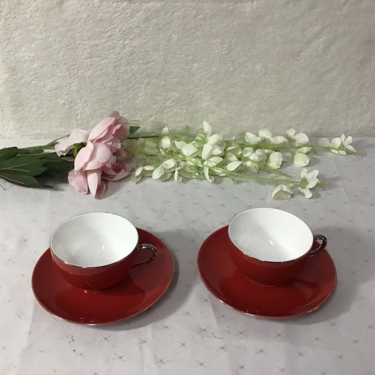 Christiana Lady Siena Red New Bone China Cups and Saucers (x 2 sets)(s)