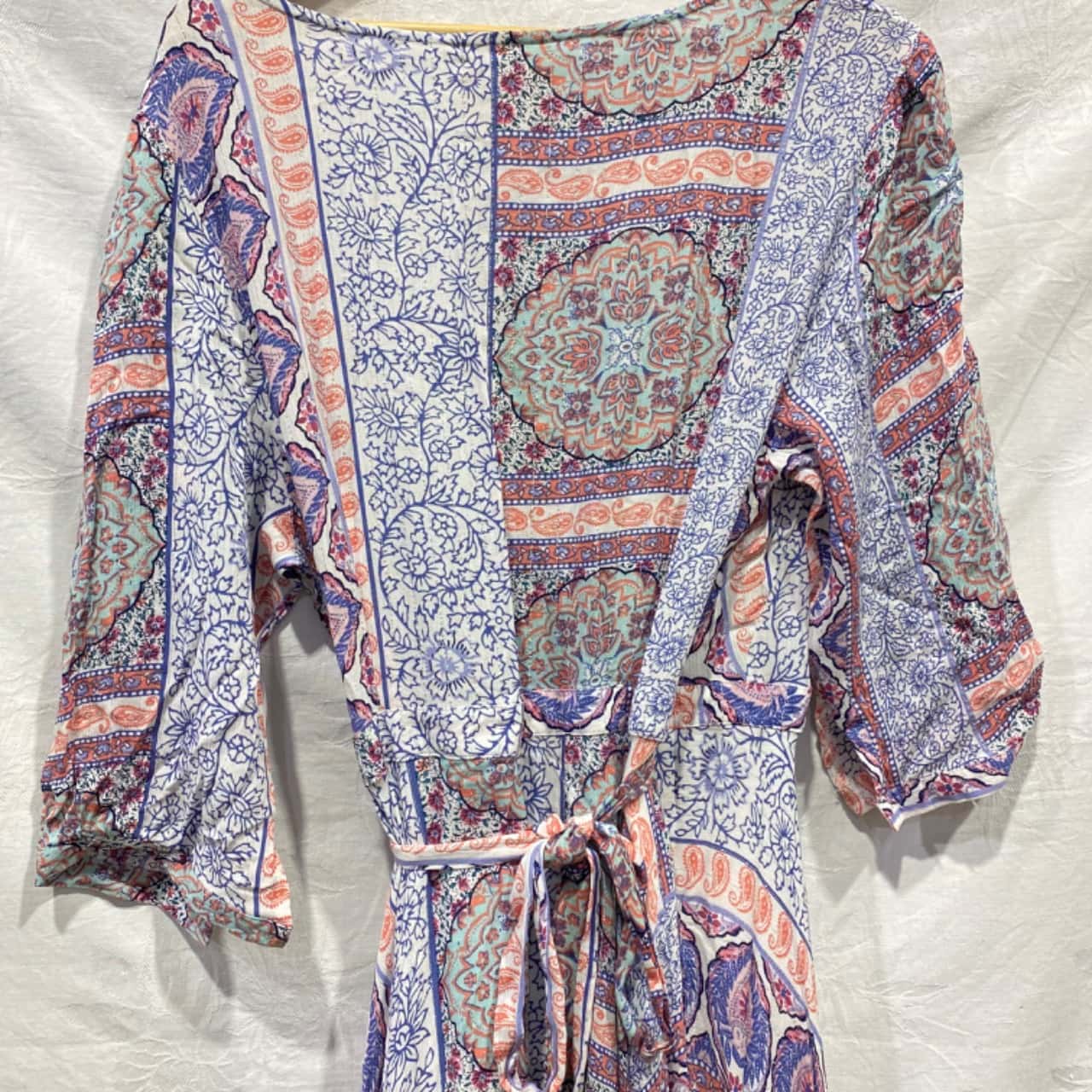 Jaase Womens Size L Wrap Dress Blue / Floral / Pattern / Pink / White (s)
