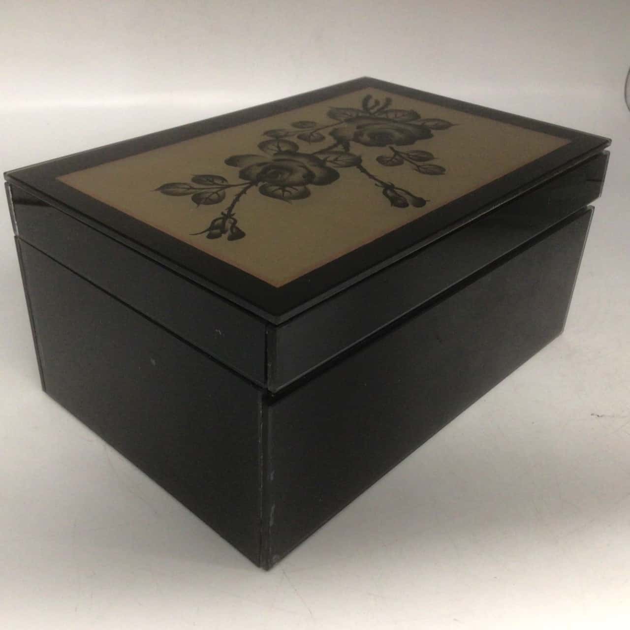 BNIB Glass Jewellery / Trinket Box with Gold Floral Lid, Velvet Lined ...