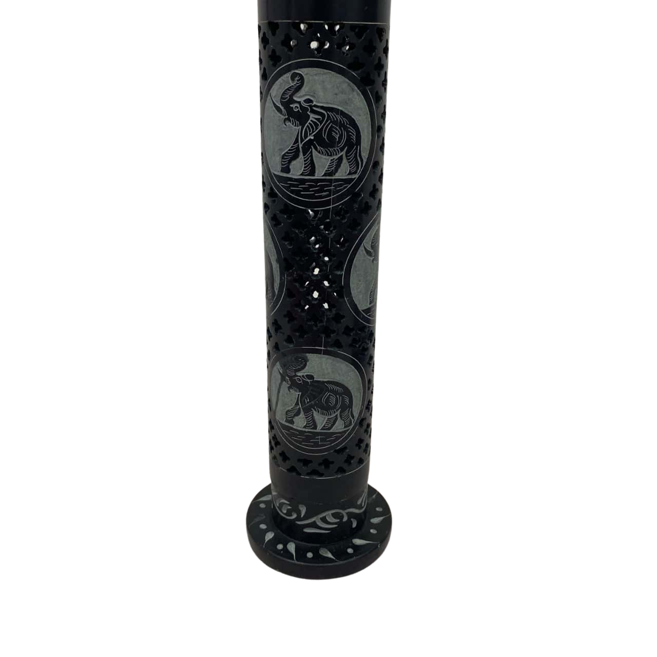 Black 27cm Tall Incense Holder - Elephants