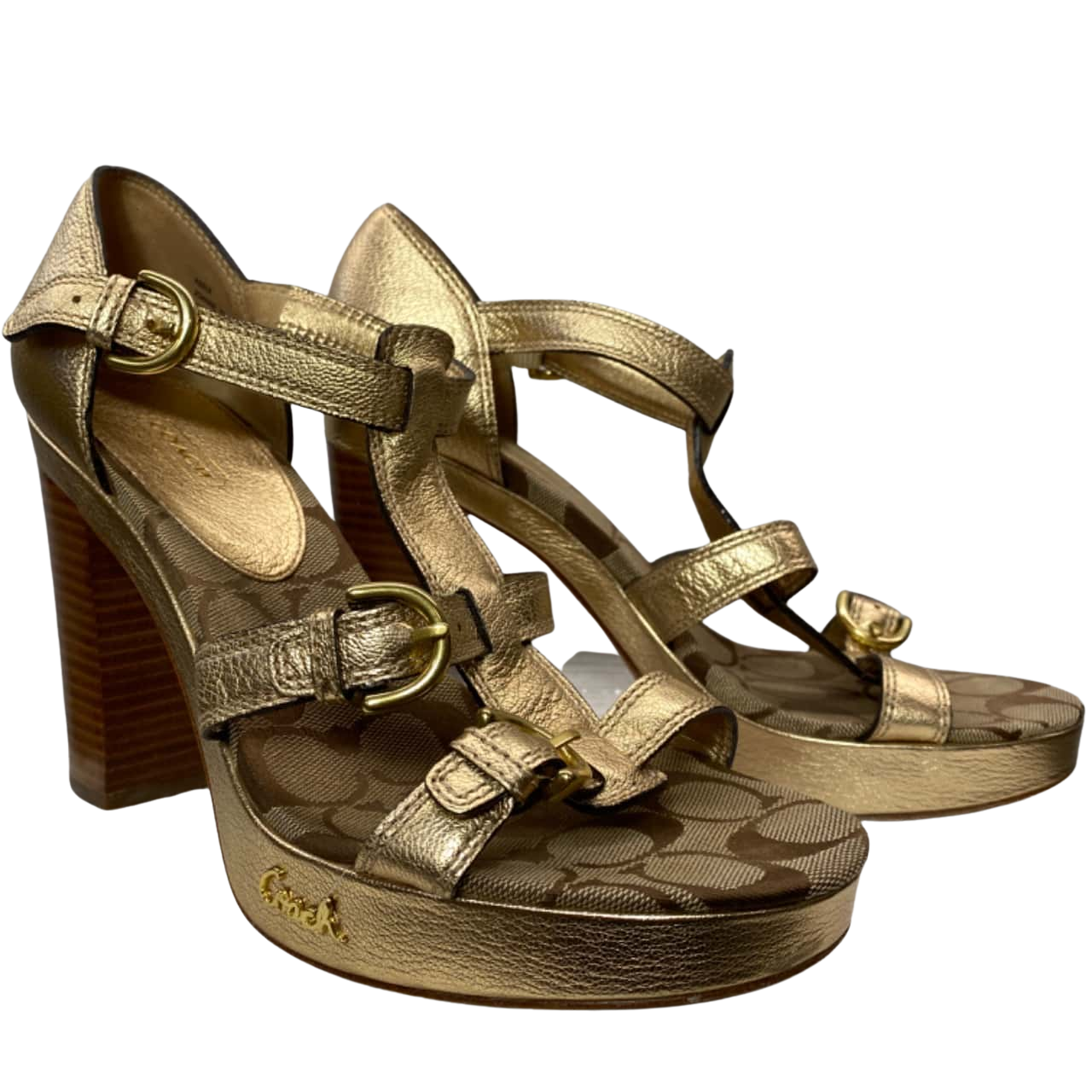 Women’s Coach Size 9 JOANNE Gold Sandal Heels(s) - Used As New | Salvos ...