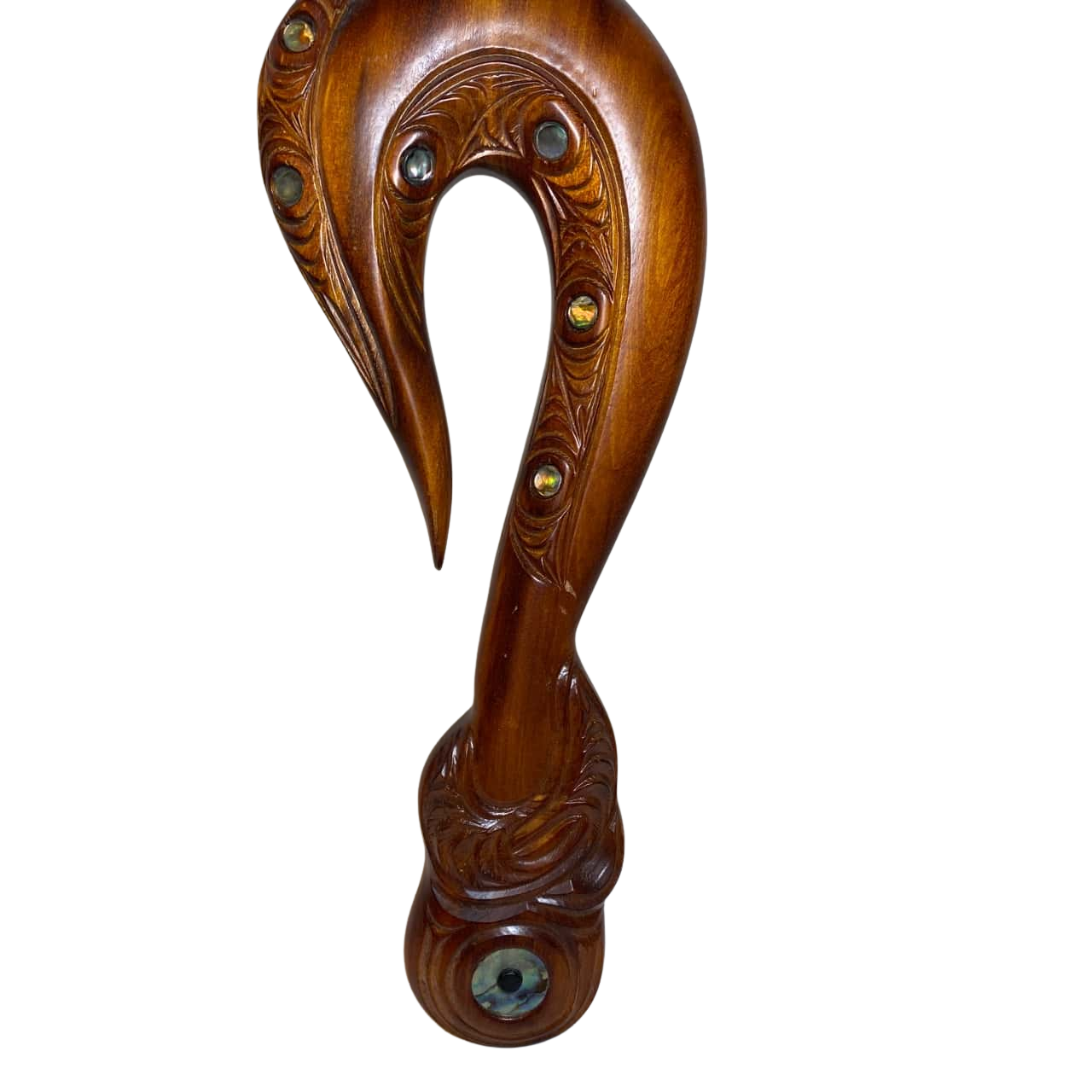 Maori Hei Matau Fish Hook Carved Wood Paua Shell Eyes Wall Hanging(s)