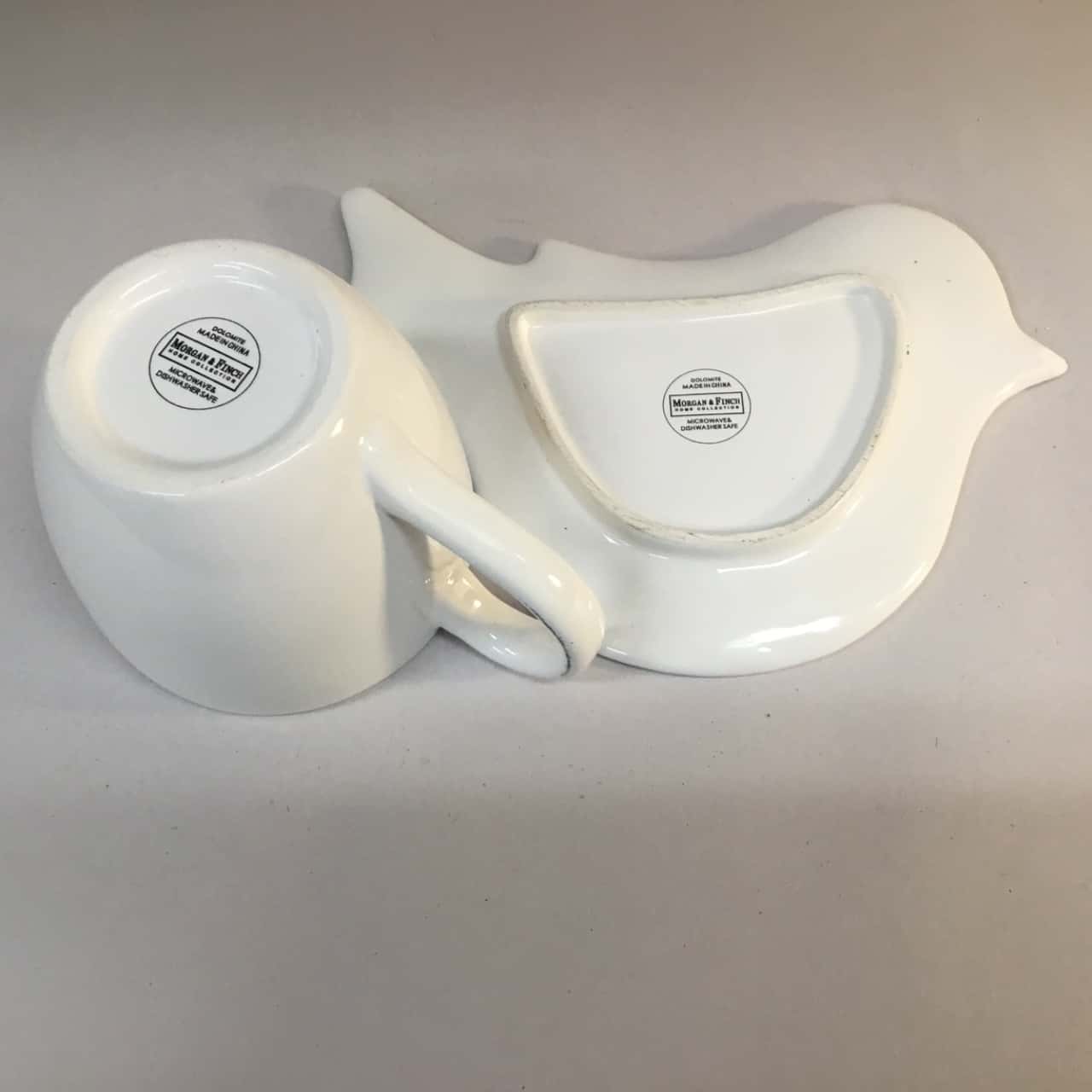 Morgan & Finch Dolomite White Bird Saucer & Cup Set