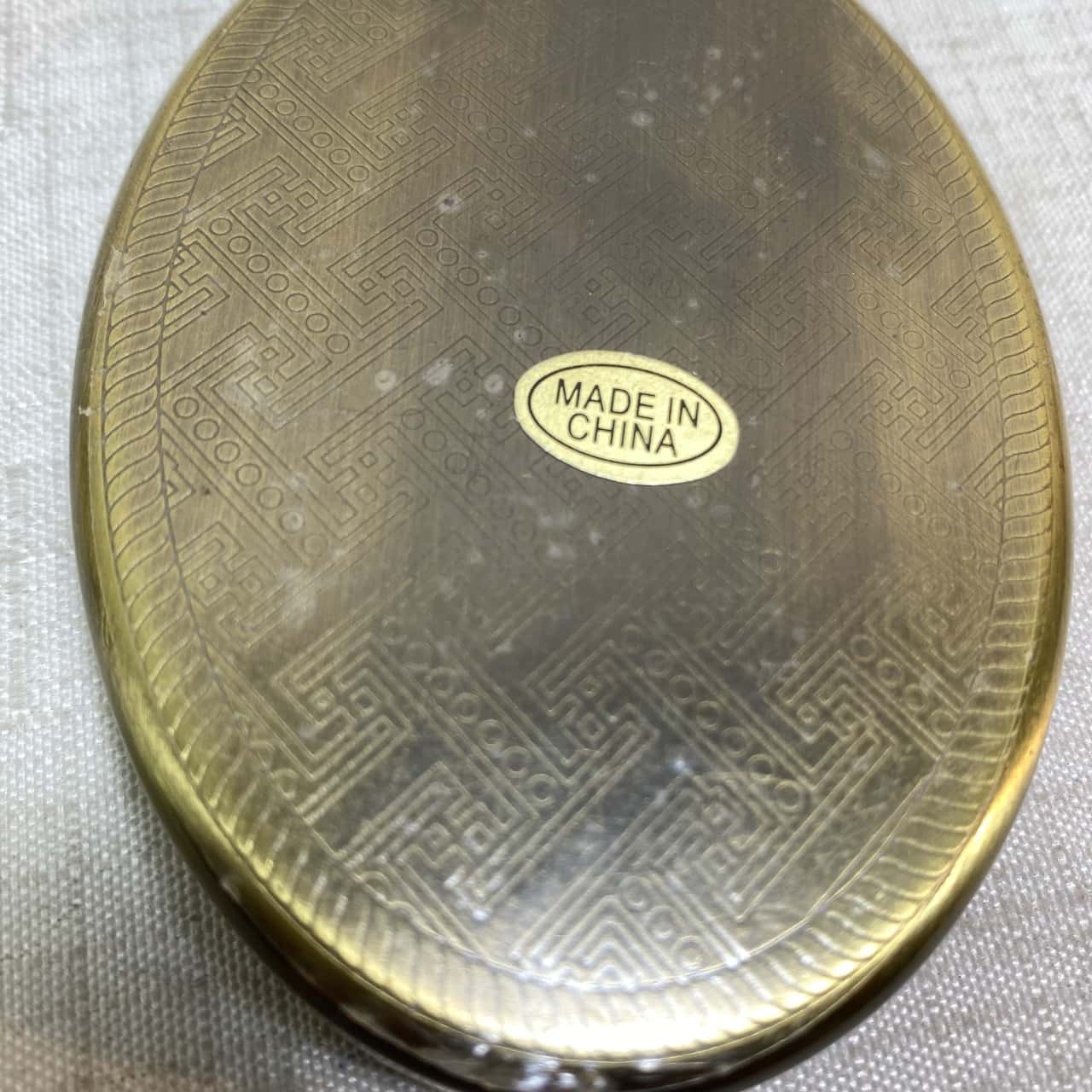 Vintage Floral Decor on White Ceramic Brushed Antique Brass Compact Mirror