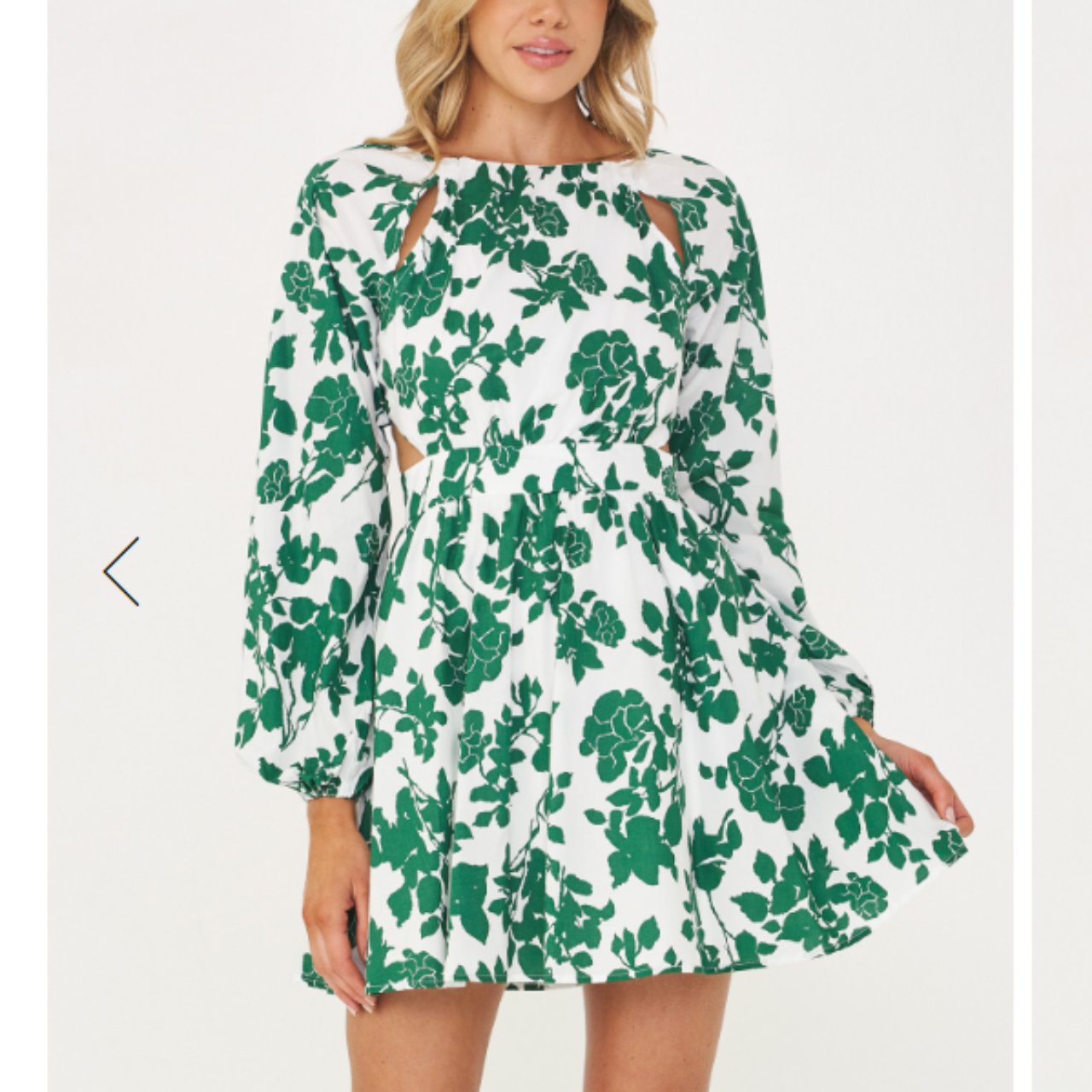 Style State Green Floral Cut Out Long Sleeve Mini Dress Size 6 / XS