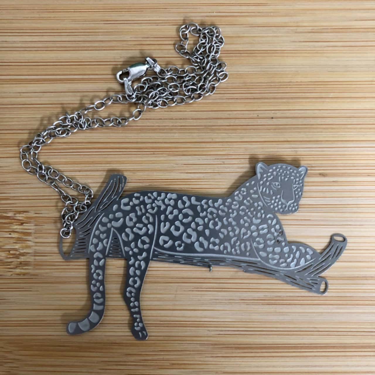 Silver Leopard Necklace (Stamped 925 On Chain)(s)